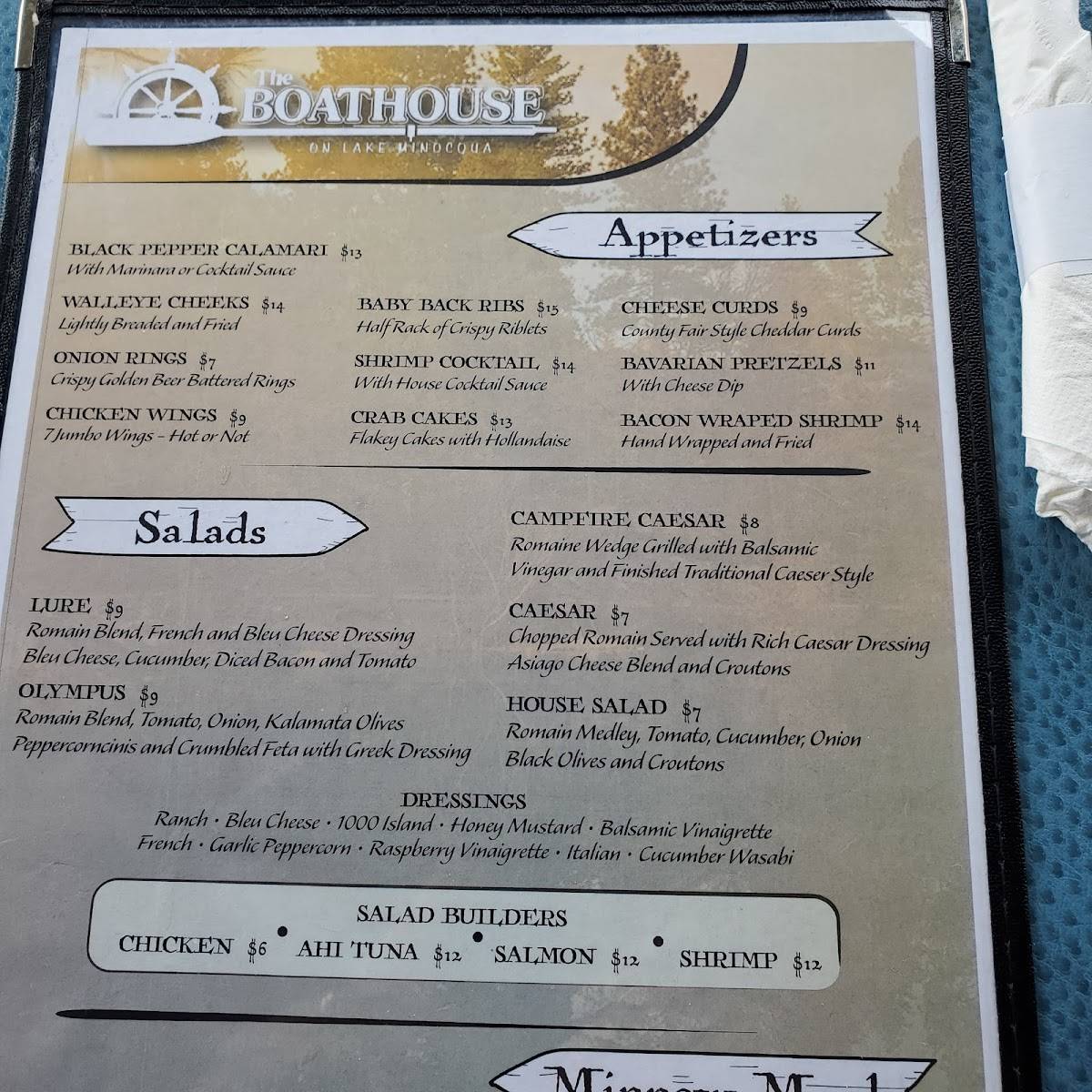 Menu at The Boathouse steakhouse, Minocqua