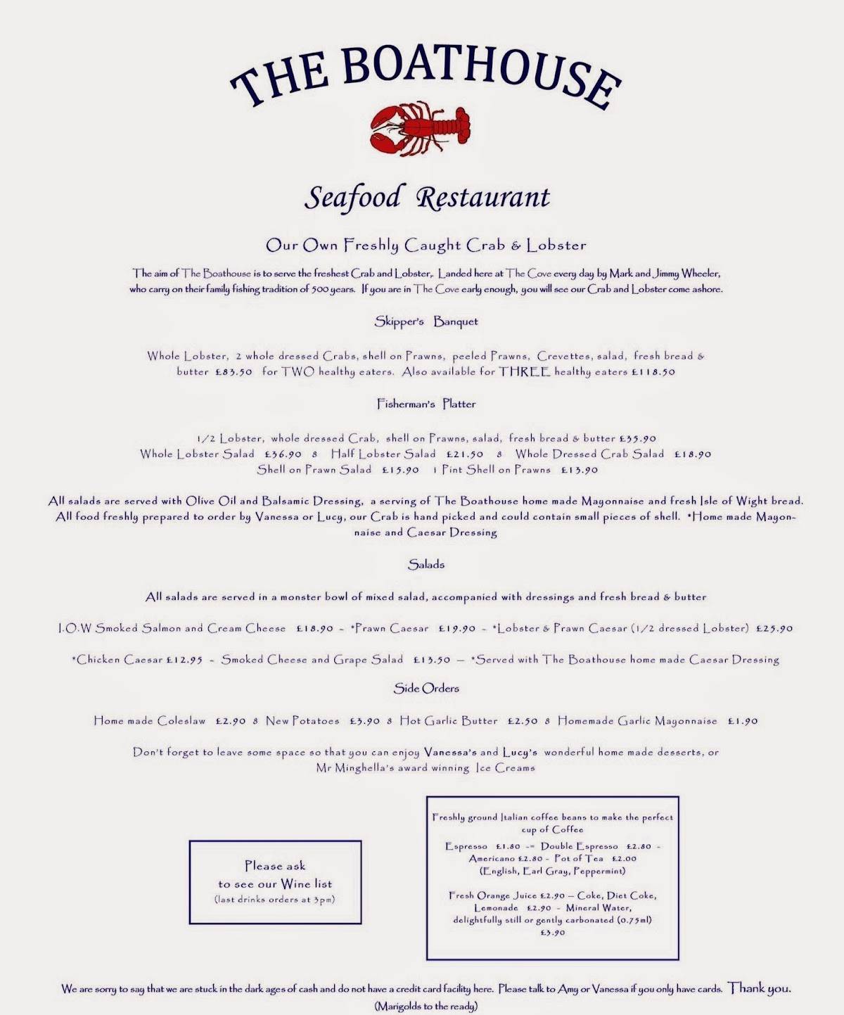 Menu at The Boathouse Restaurant, Ventnor