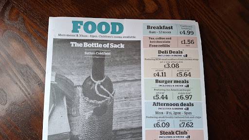 Menu at The Bottle of Sack - JD Wetherspoon pub & bar, Sutton Coldfield
