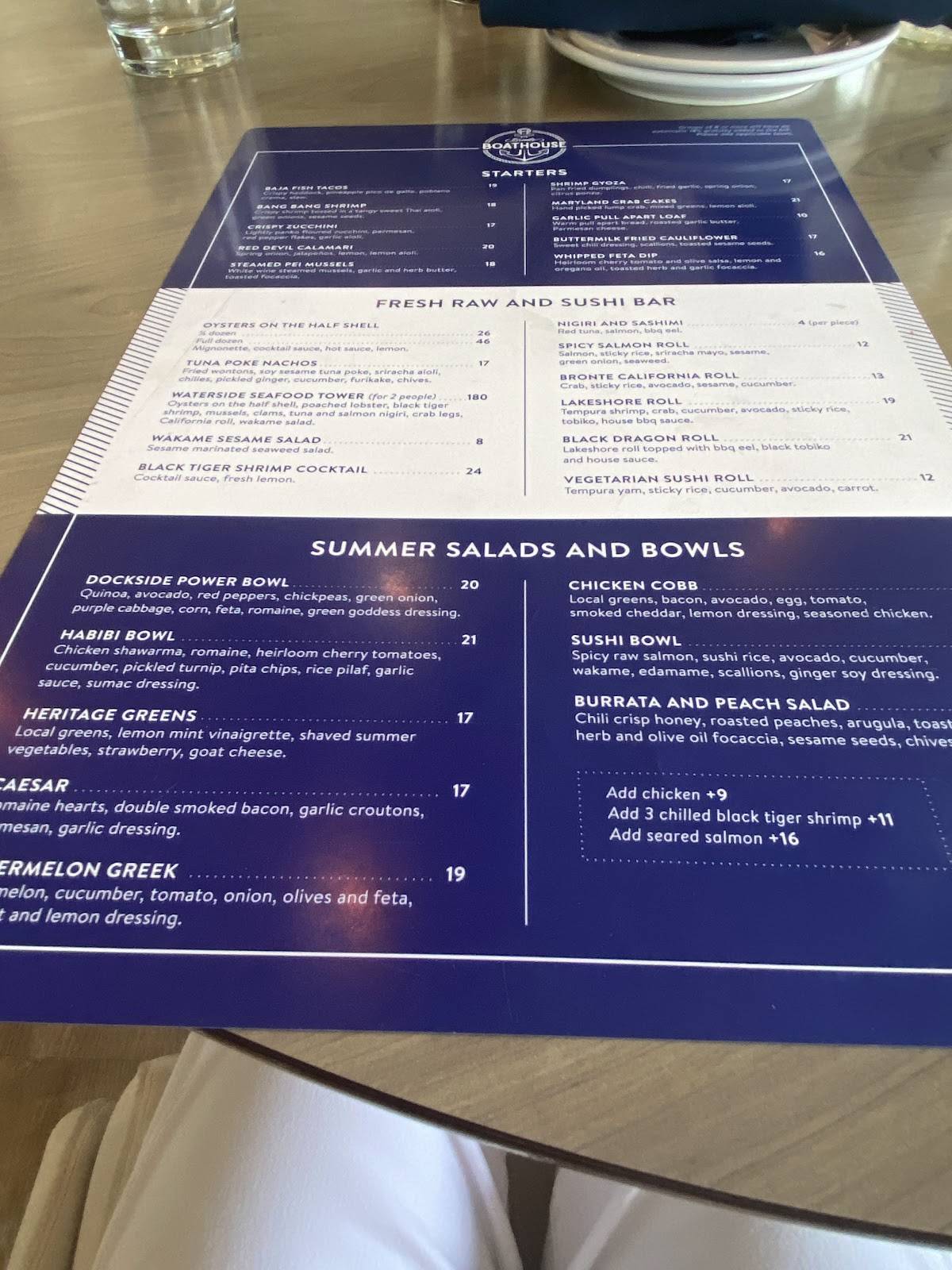 Menu at The Bronte Boathouse Restaurant and Event Venue, Oakville