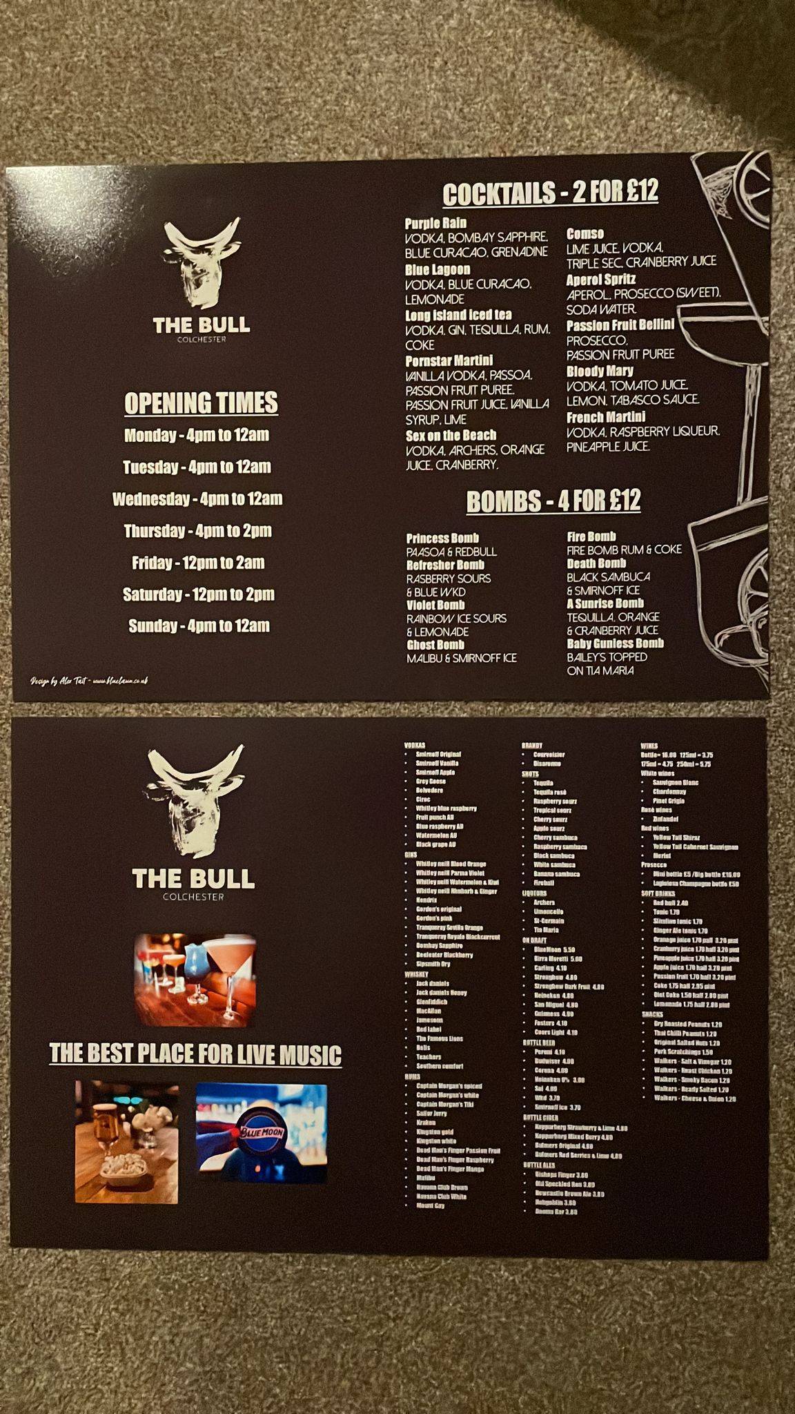 Menu at The Bull Colchester pub & bar, Colchester, 2-4 Crouch St