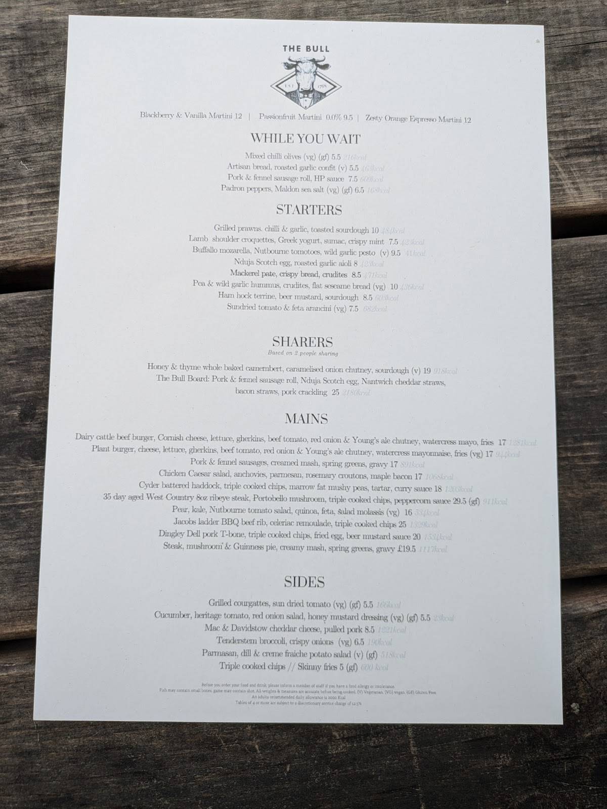 Menu at The Bull pub & bar, London, 498 Streatham High Rd