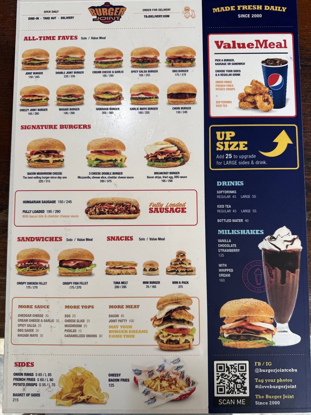 Menu at The Burger Joint restaurant, Cebu City, 12 Queen's Rd