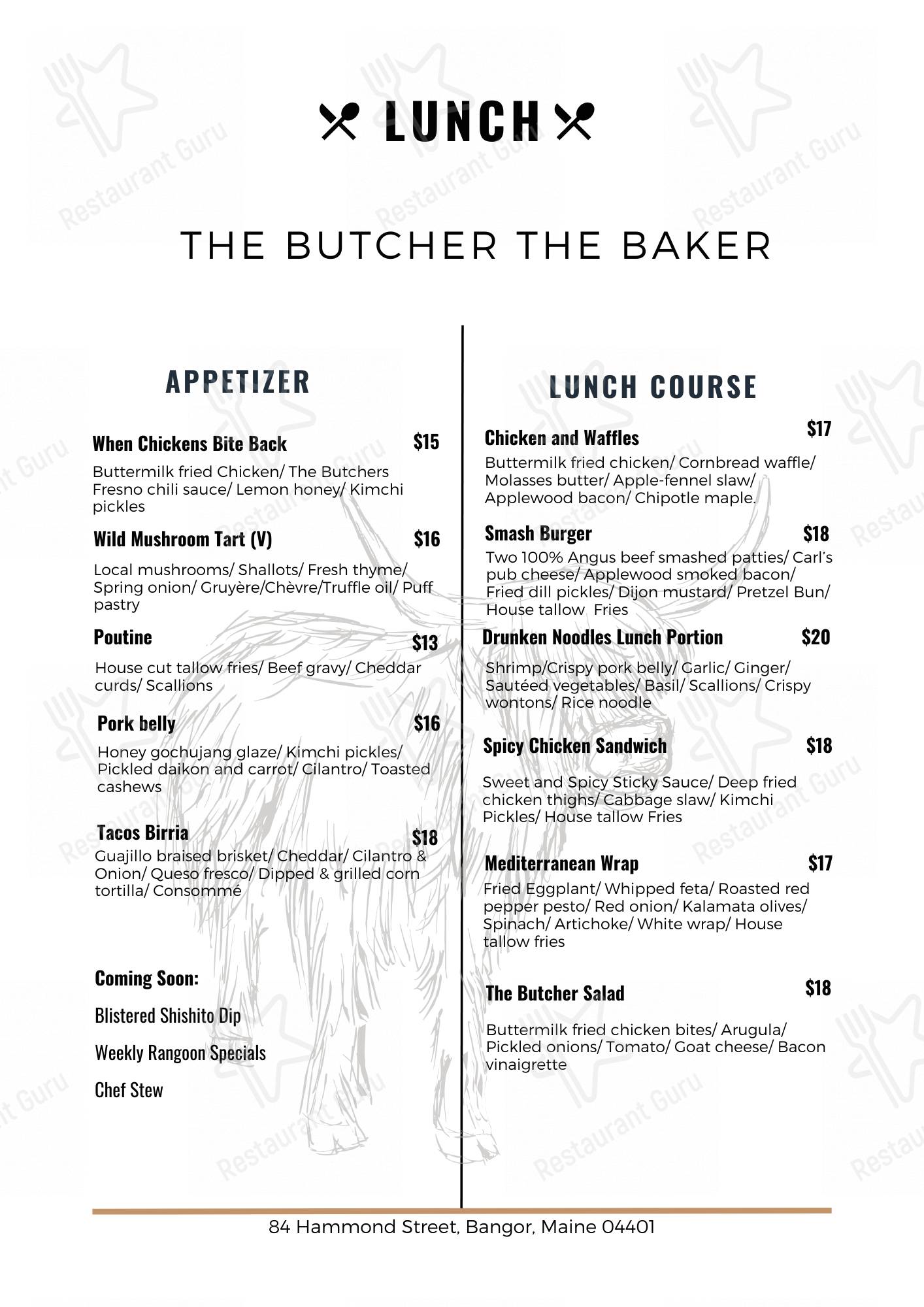 Carta del restaurante The Butcher The Baker, Bangor
