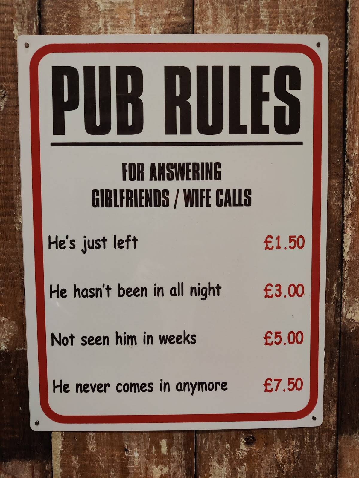 Carta del pub y bar The Butchers Arms, Barnet