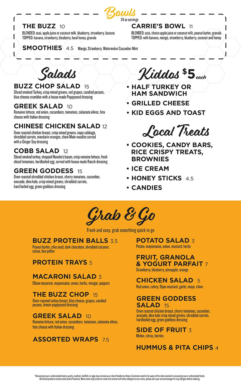 Menu at The Buzz Eatery & Treats restaurant, Scottsdale, N Kierland ...