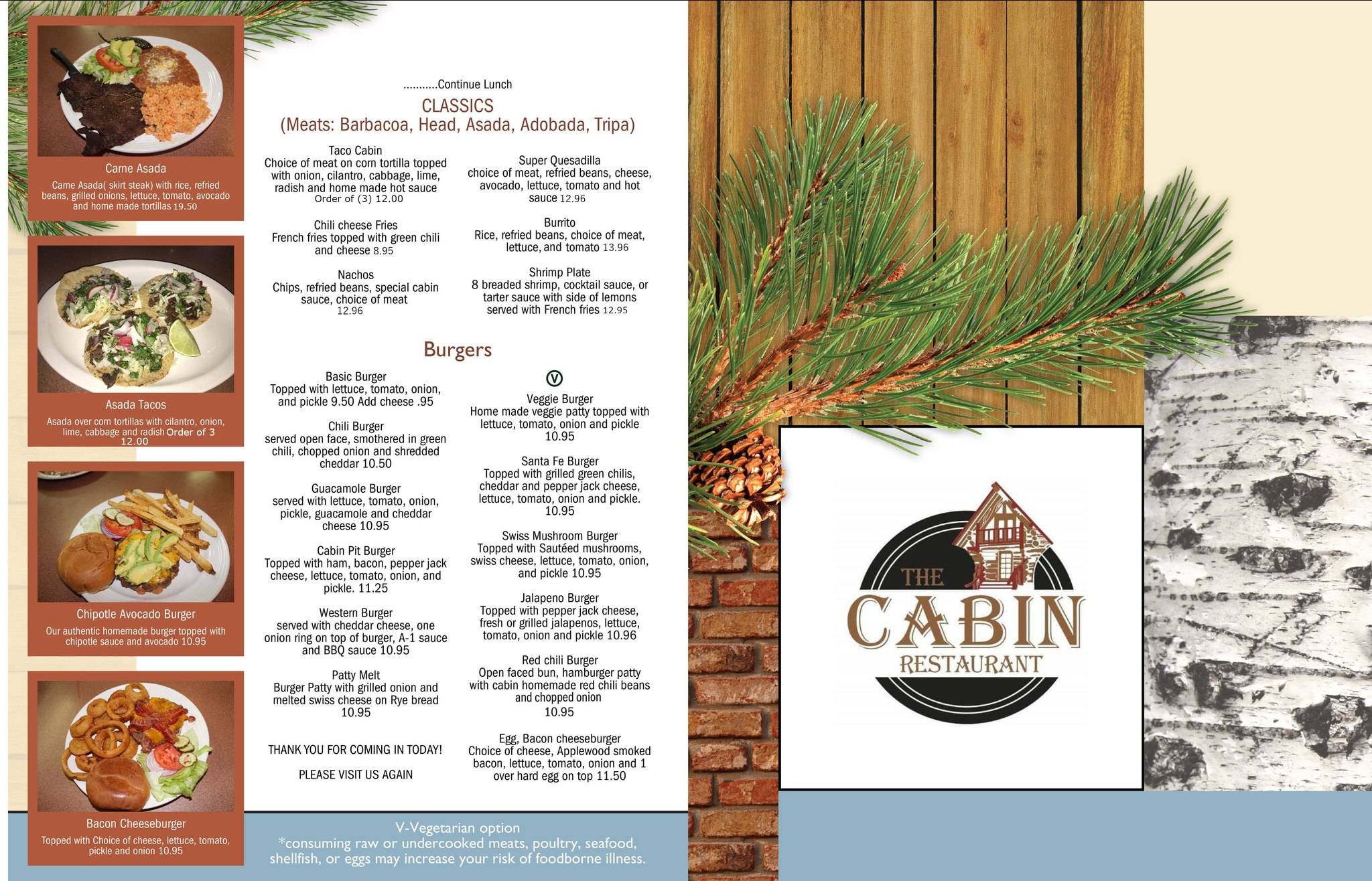 Menu at The Cabin Restaurant, Montrose