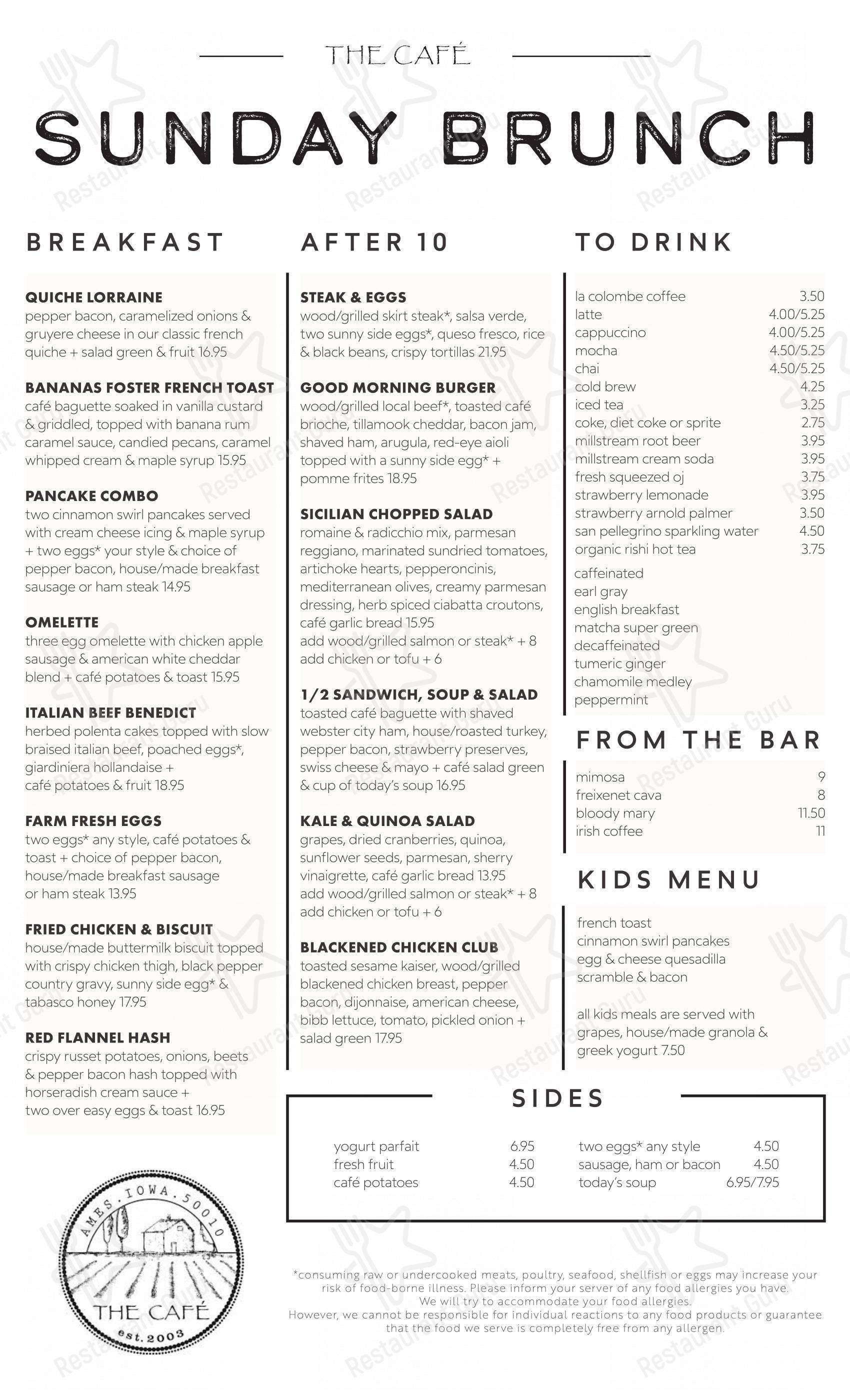Menu at The Cafe, Ames