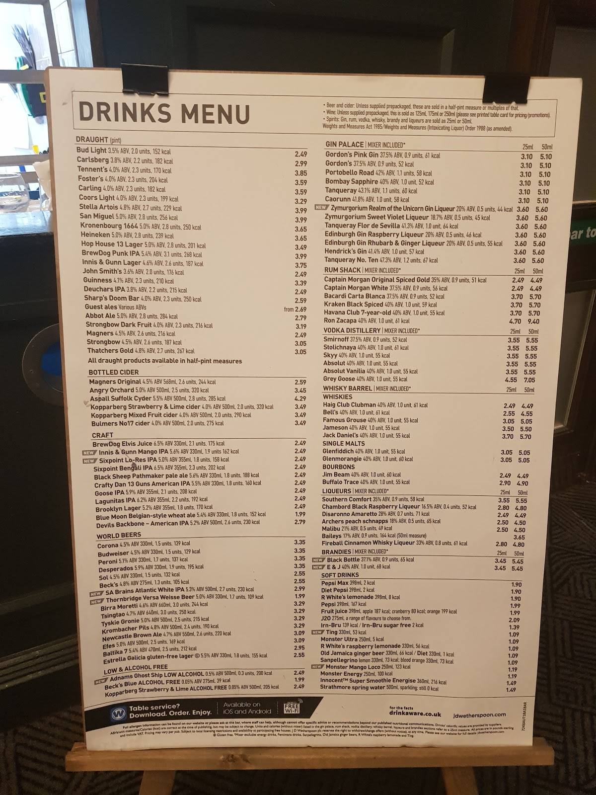 Menu at The Caley Picture House - JD Wetherspoon pub & bar, Edinburgh