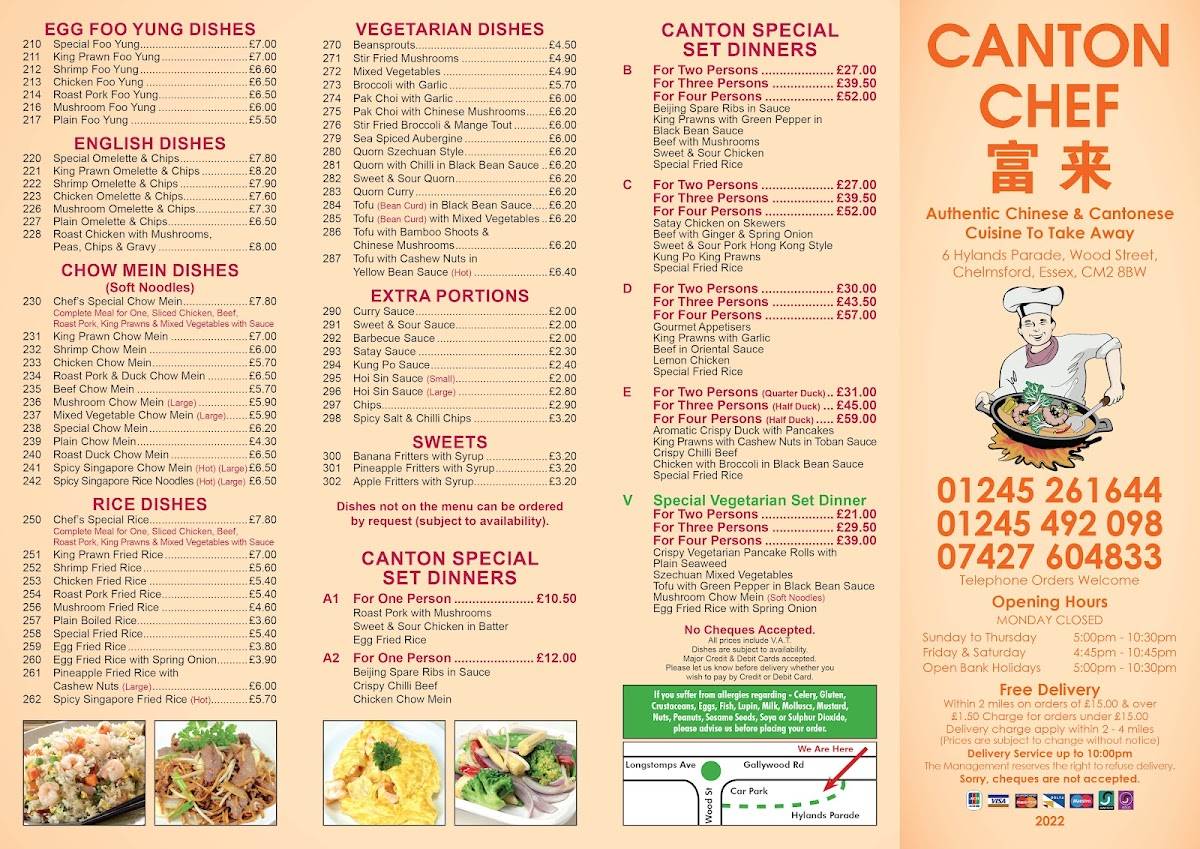 Menu at The Canton Chef fast food, Chelmsford