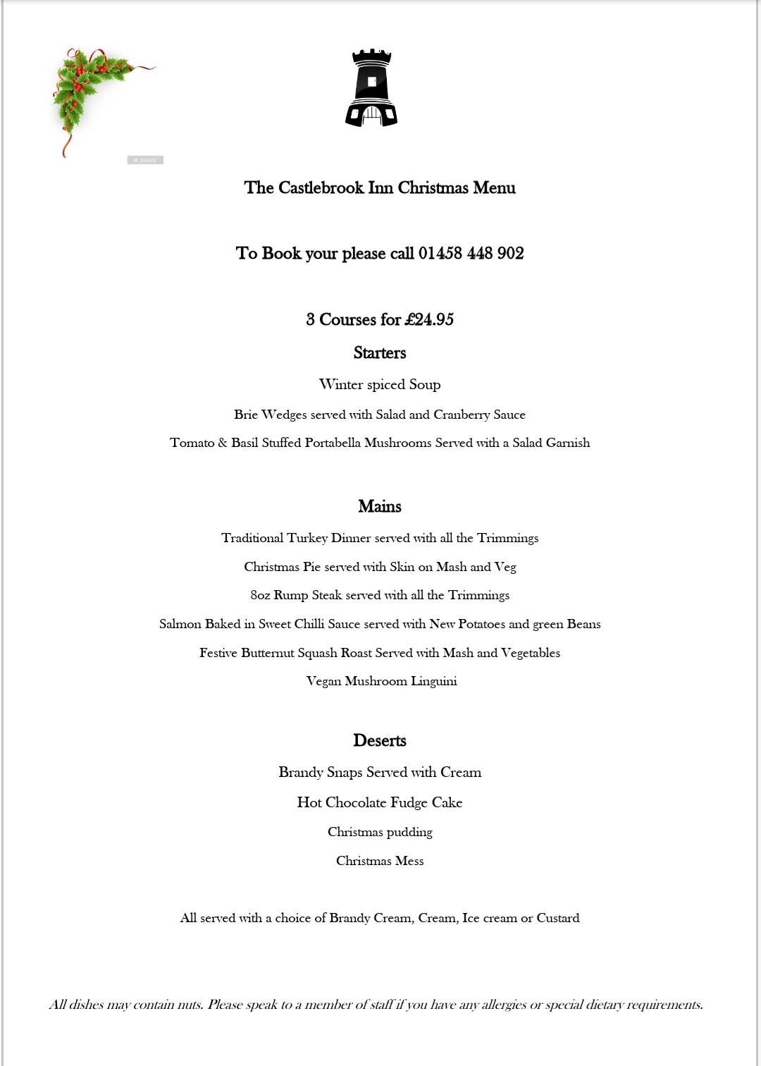 Menu at The Castlebrook Inn pub & bar, Somerton