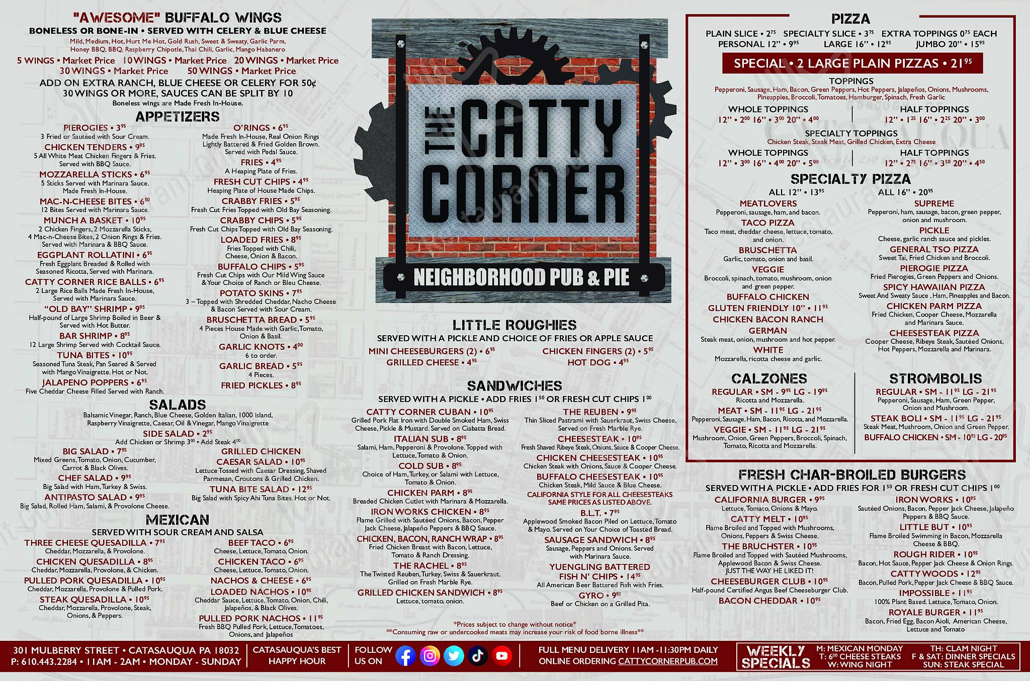 Menu at The Catty Corner Neighborhood Pub and Pie, Catasauqua