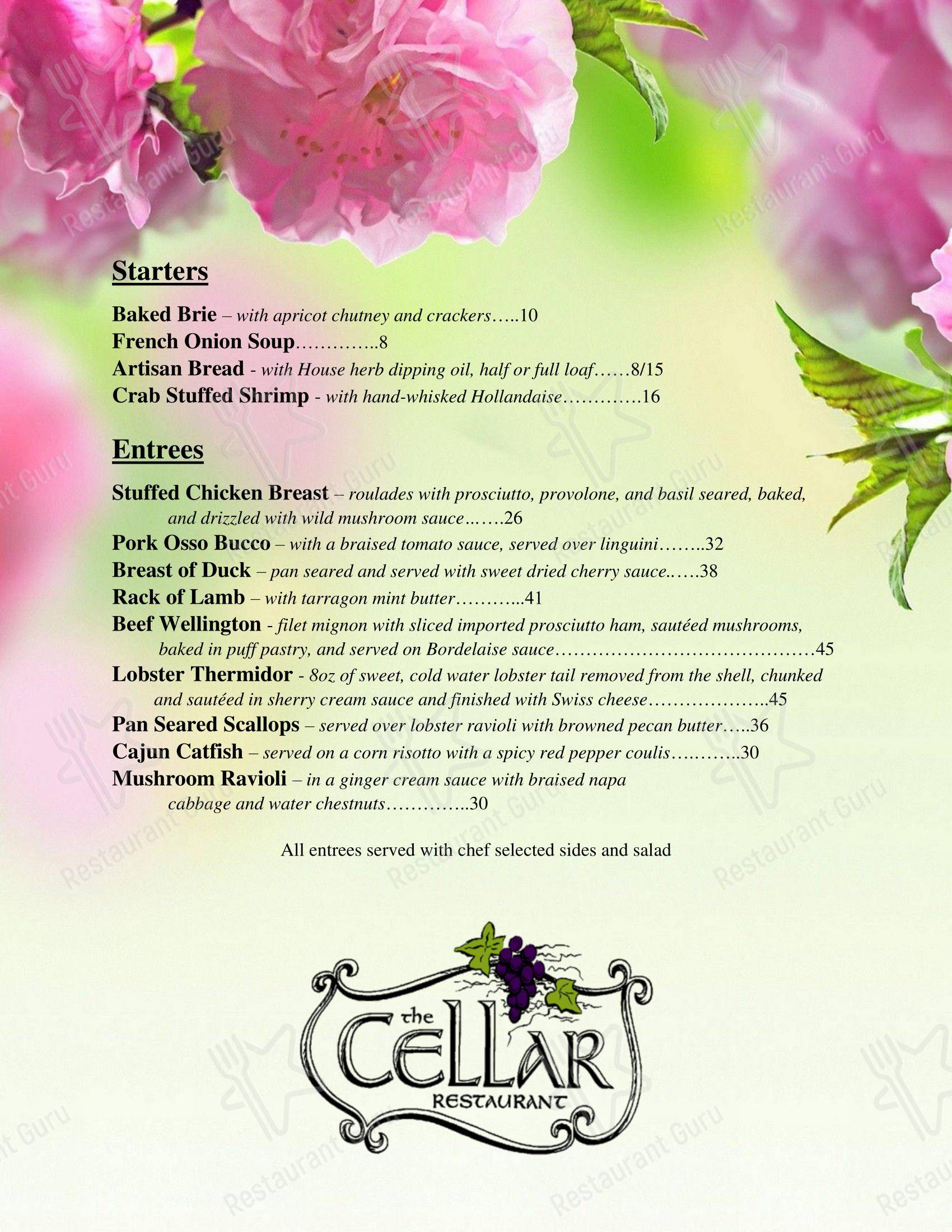 Menu at The Cellar Restaurant & Lounge on the River, Owego, 196 Front St