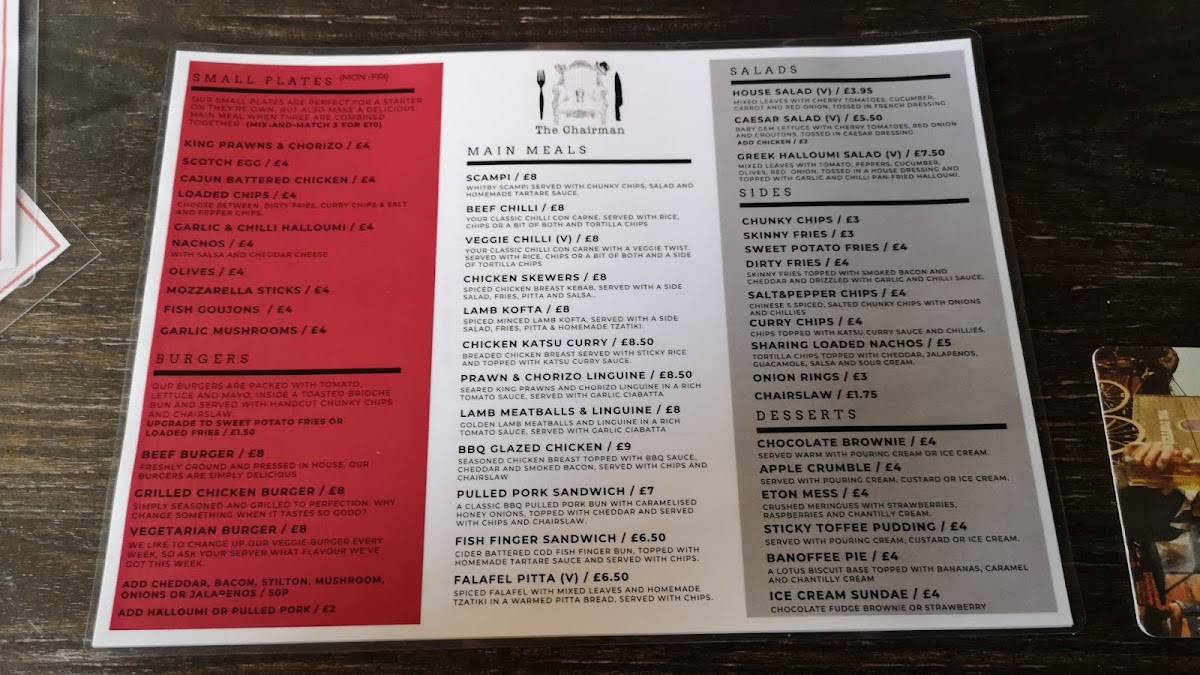 Menu at The Chairman pub & bar, Middlesbrough