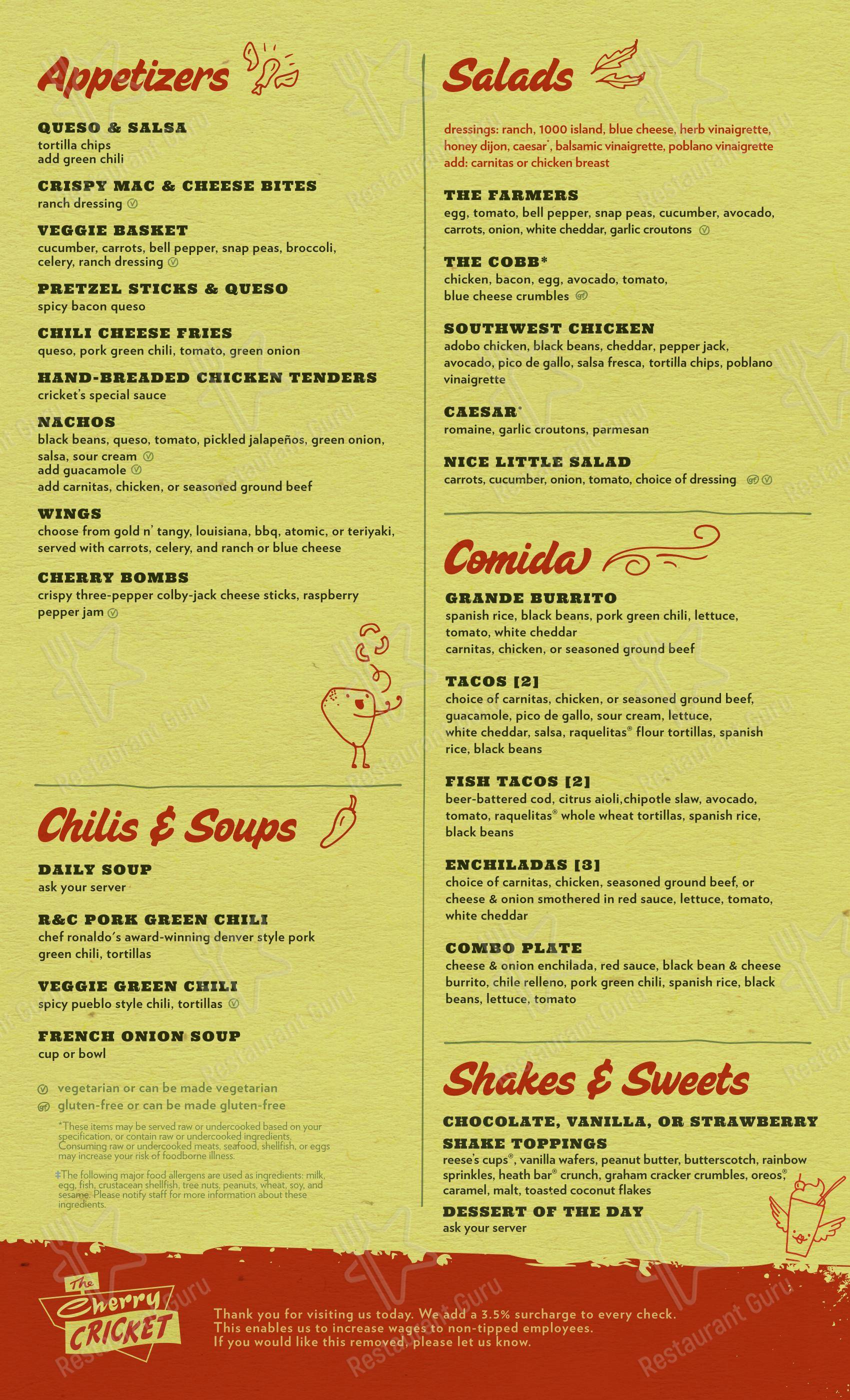 Menu at The Cherry Cricket pub & bar, Denver, E 2nd Ave