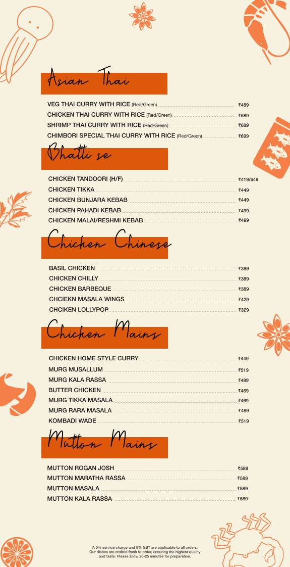 Menu at The Chimbori Seafood Kitchen, Pune