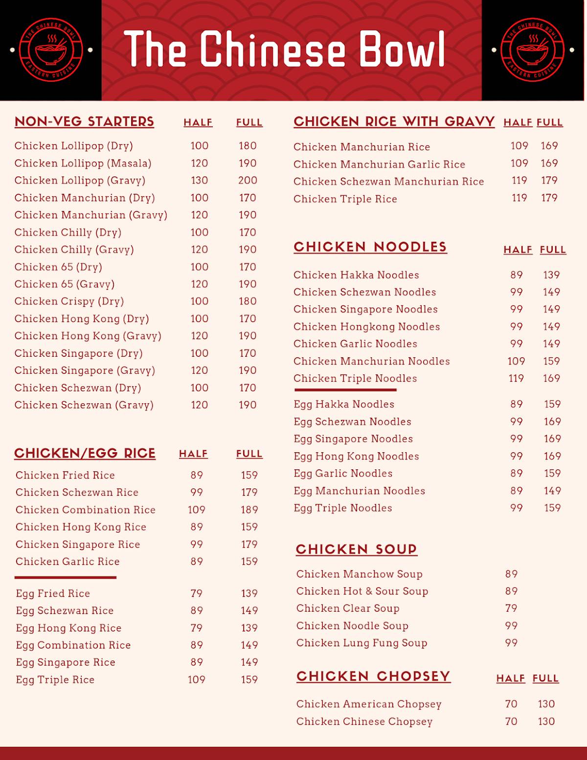 Menu at The Chinese Bowl, Pune
