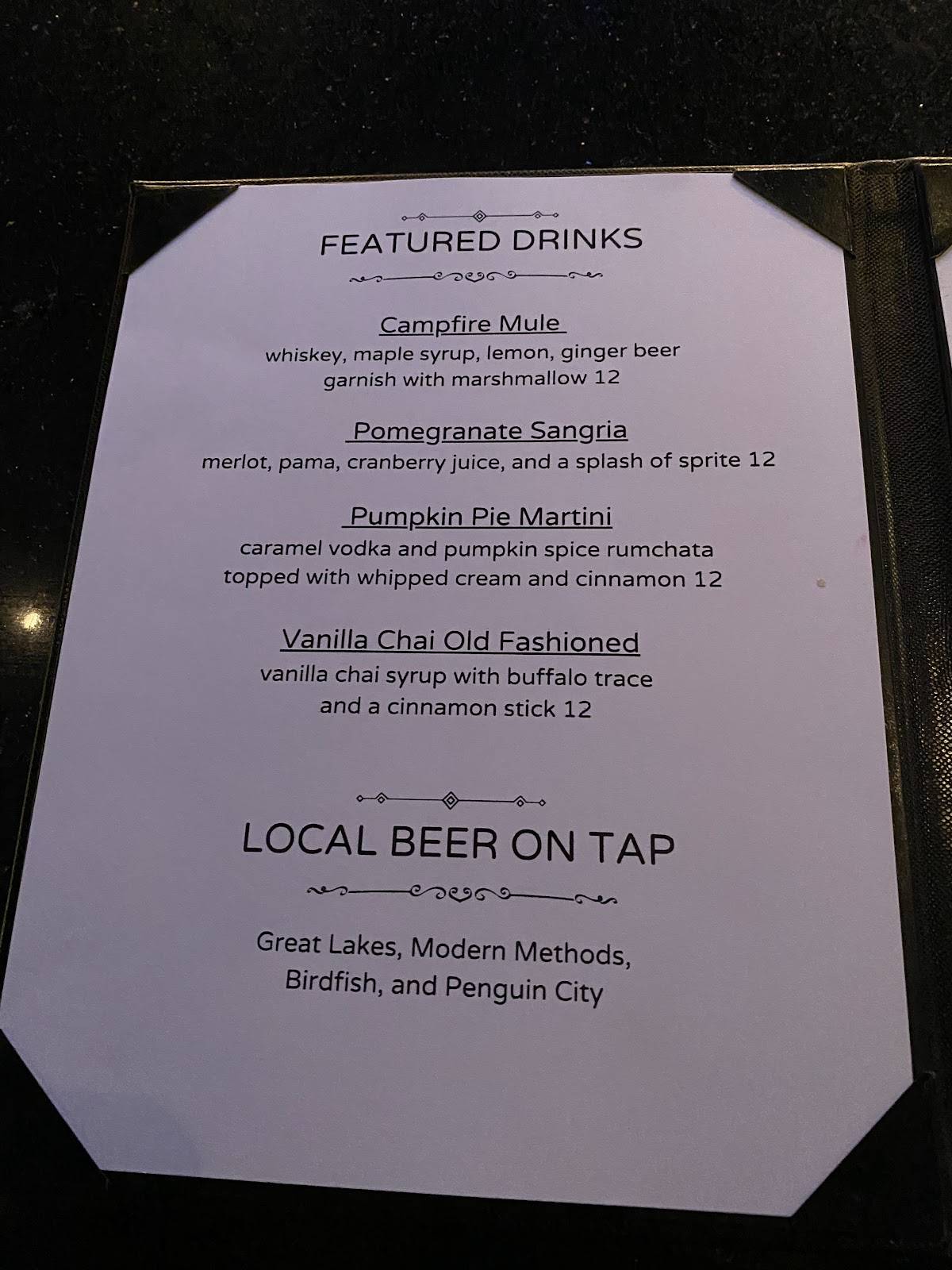Menu at The Chophouse steakhouse, Warren