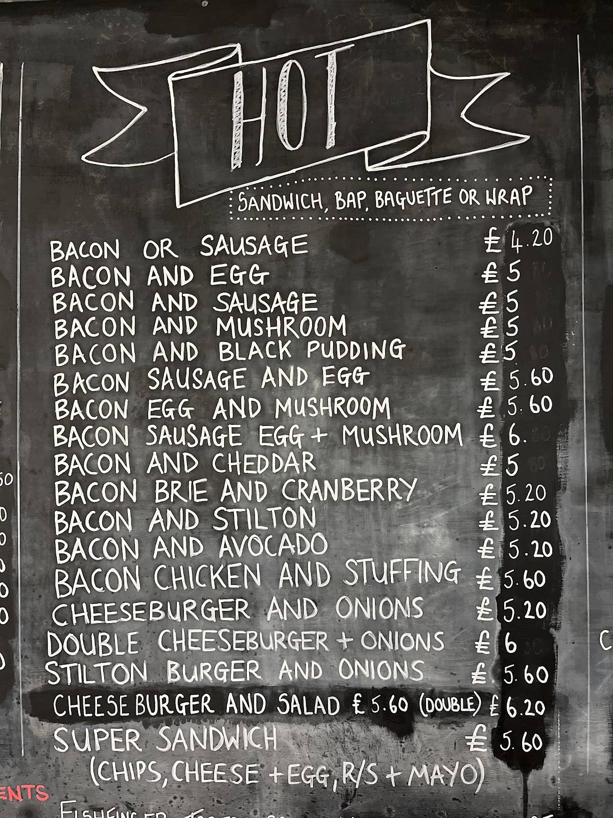 Menu at The Chow Shed cafe, Toddington