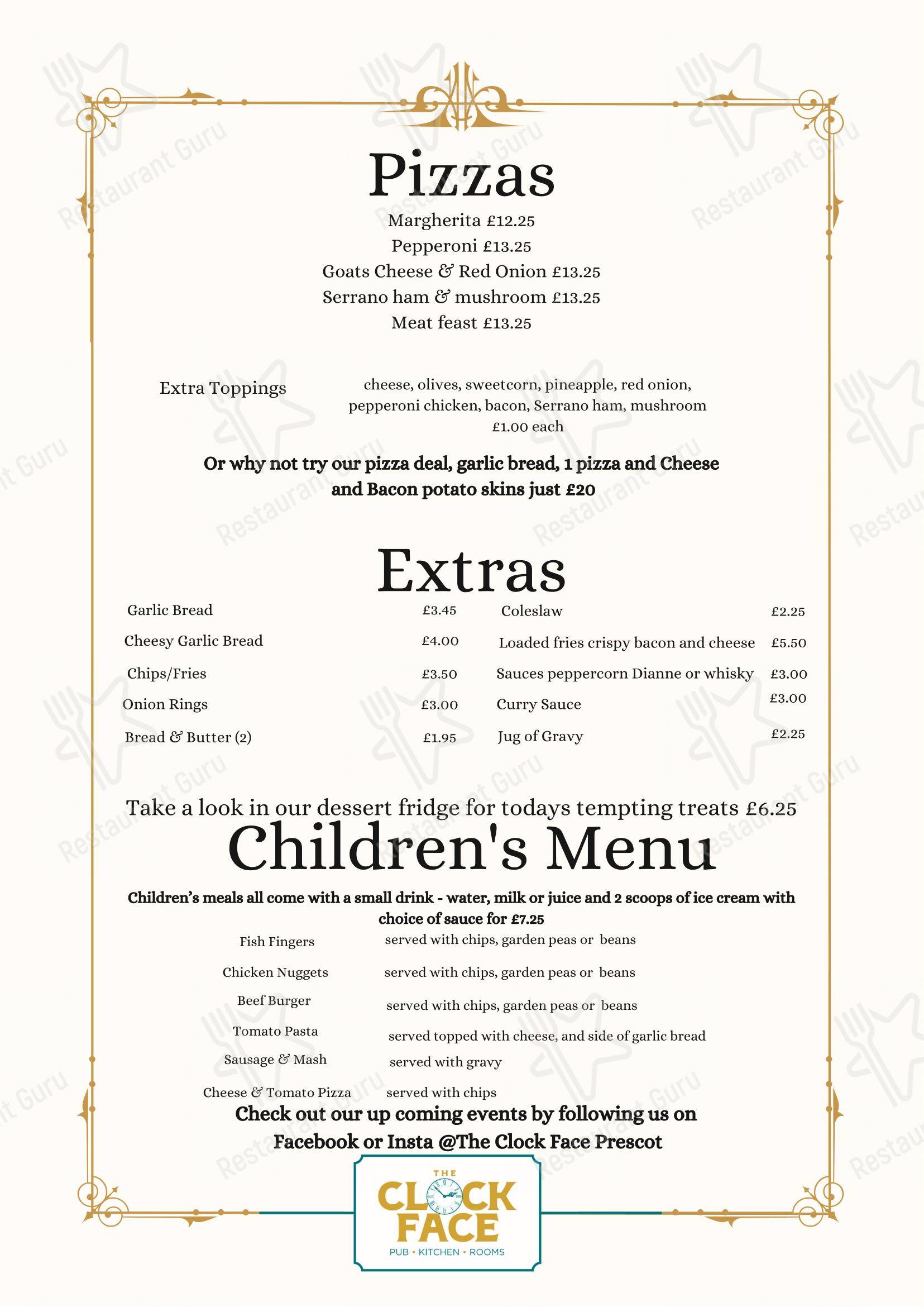 Menu at The Clock Face pub & bar, Prescot