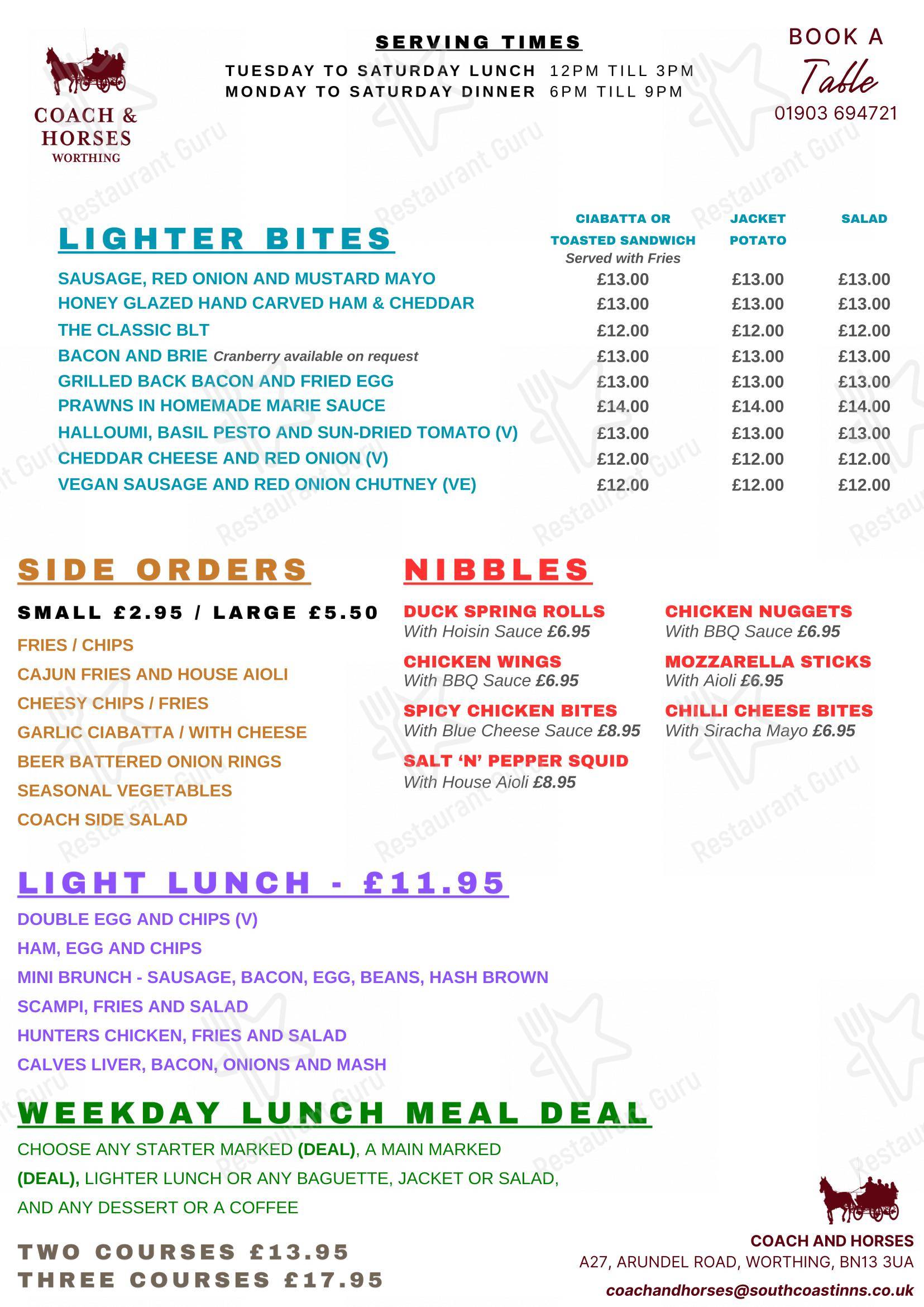 Menu at The Coach & Horses pub & bar, Worthing