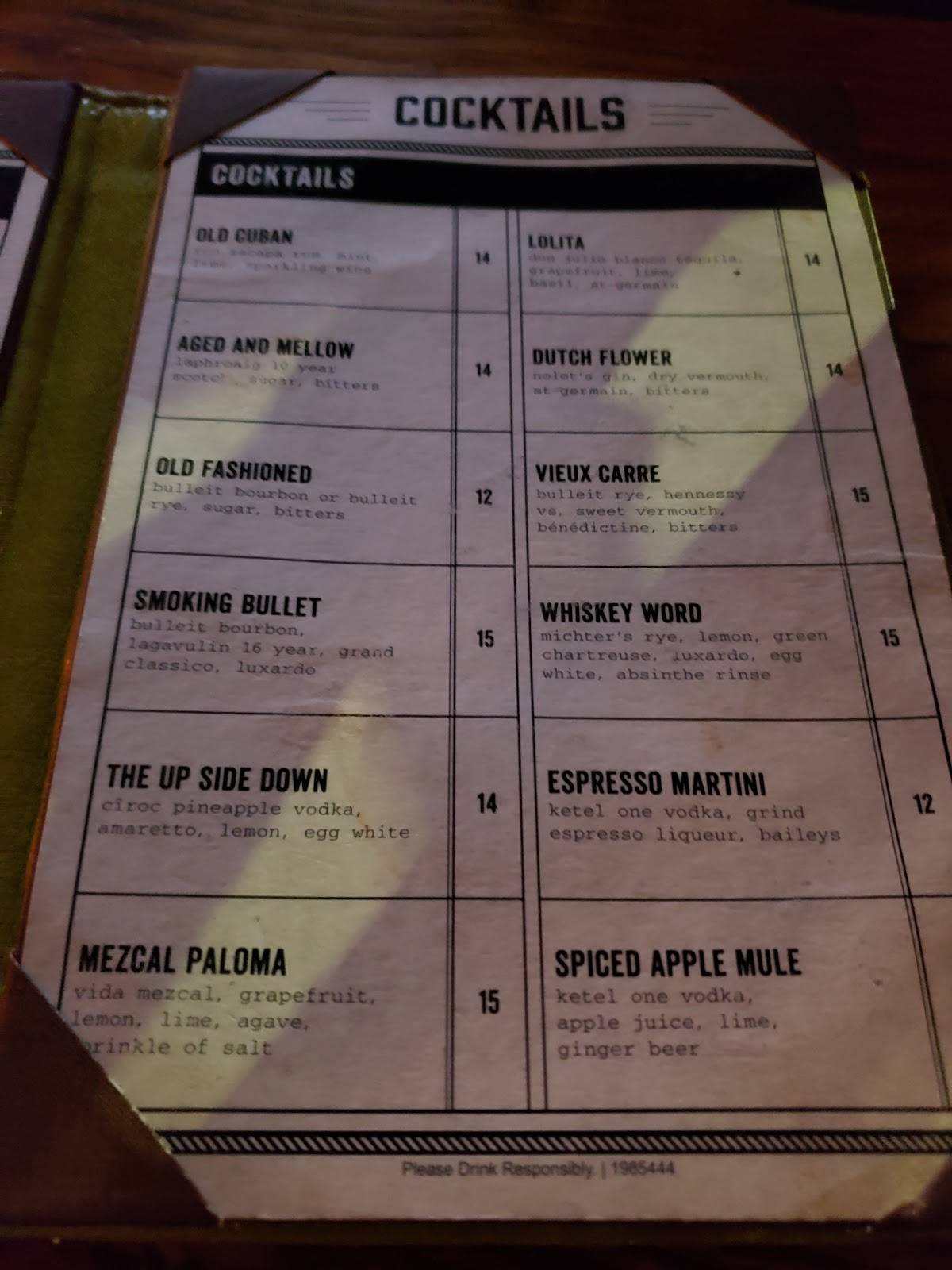 Menu at The Continental Bar Lounge & Patio, San Jose