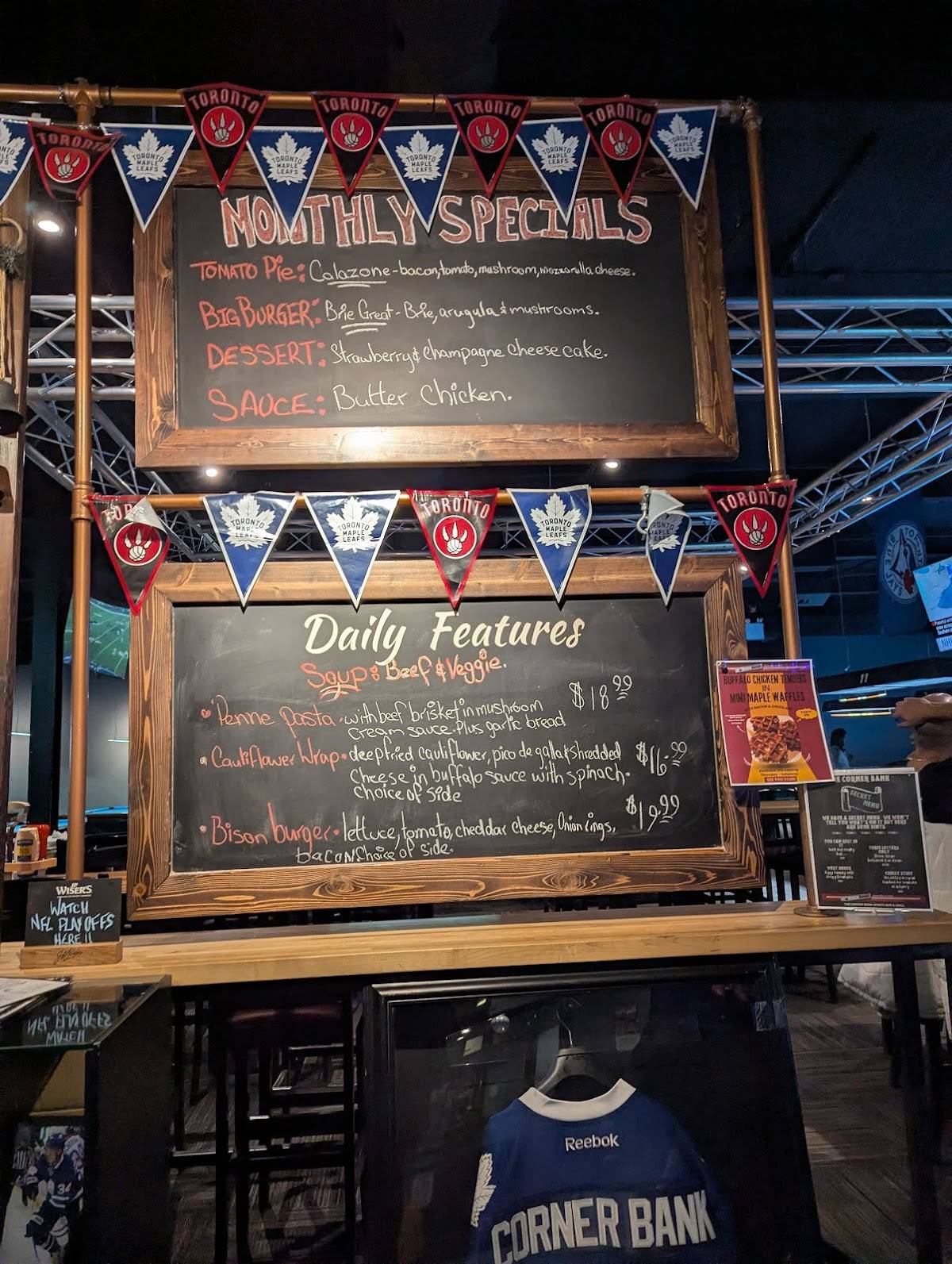 Menu at The Corner Bank Sports Bar & Grill, Toronto