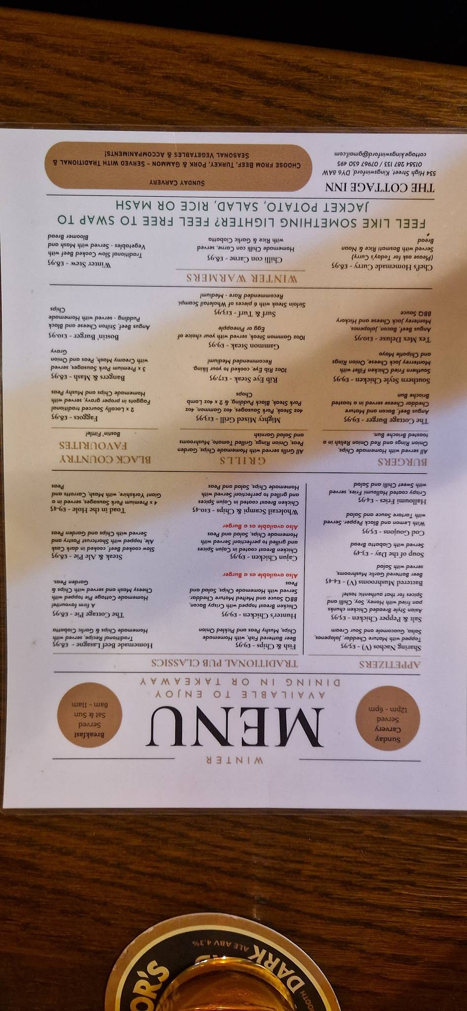 Menu at The Cottage Inn pub & bar, Kingswinford, 534 High St