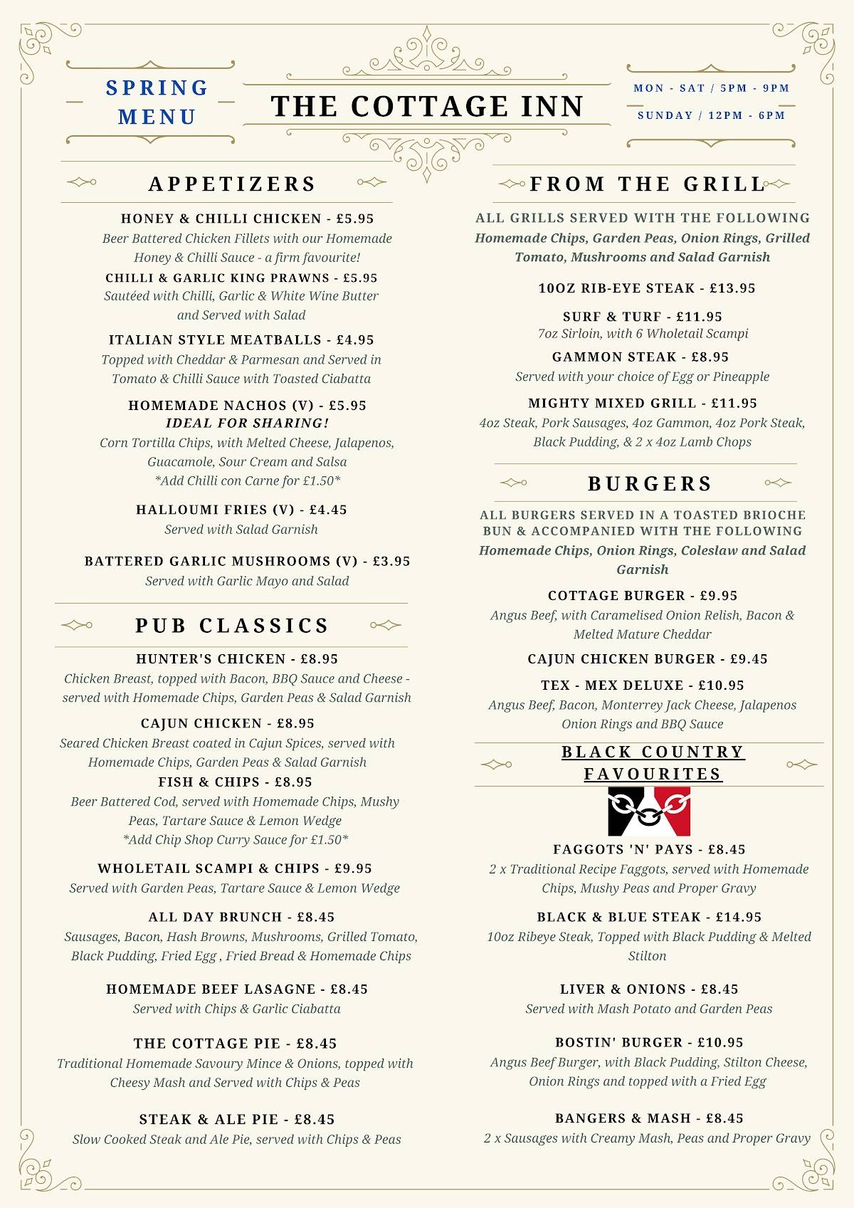 Menu at The Cottage Inn pub & bar, Kingswinford, 534 High St