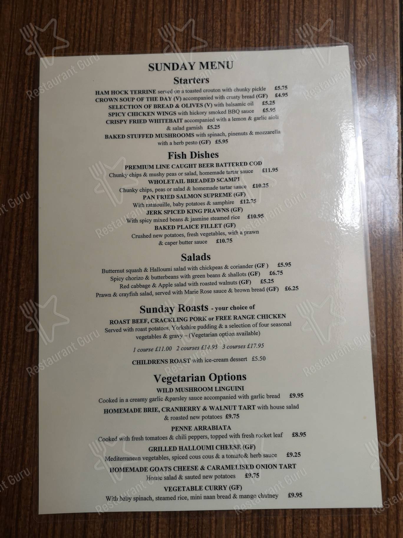 Menu at The Crown Pub and Hotel, Manningtree