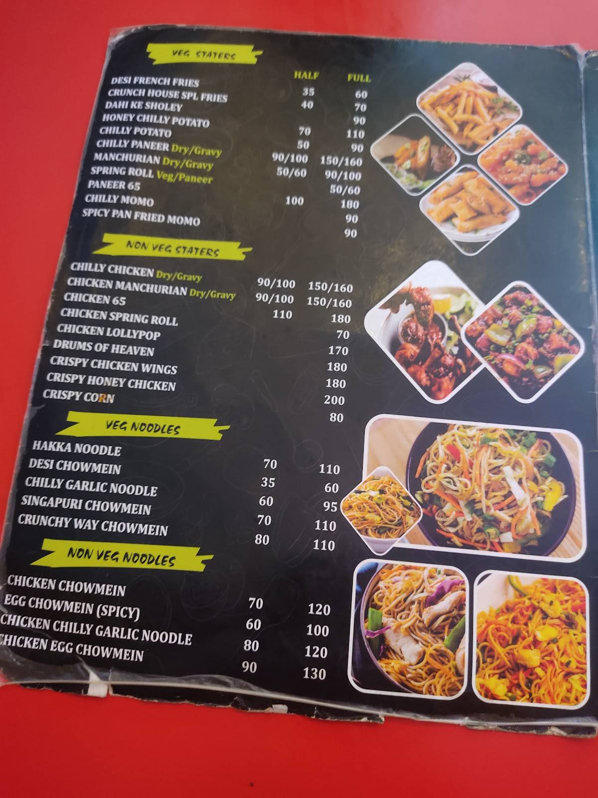 Menu at The Crunch House, New Delhi