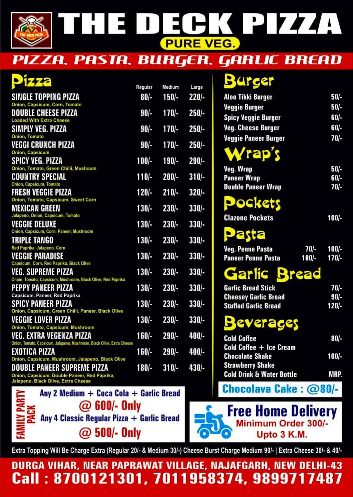 Menu at The Deck Pizza, New Delhi, 47 B