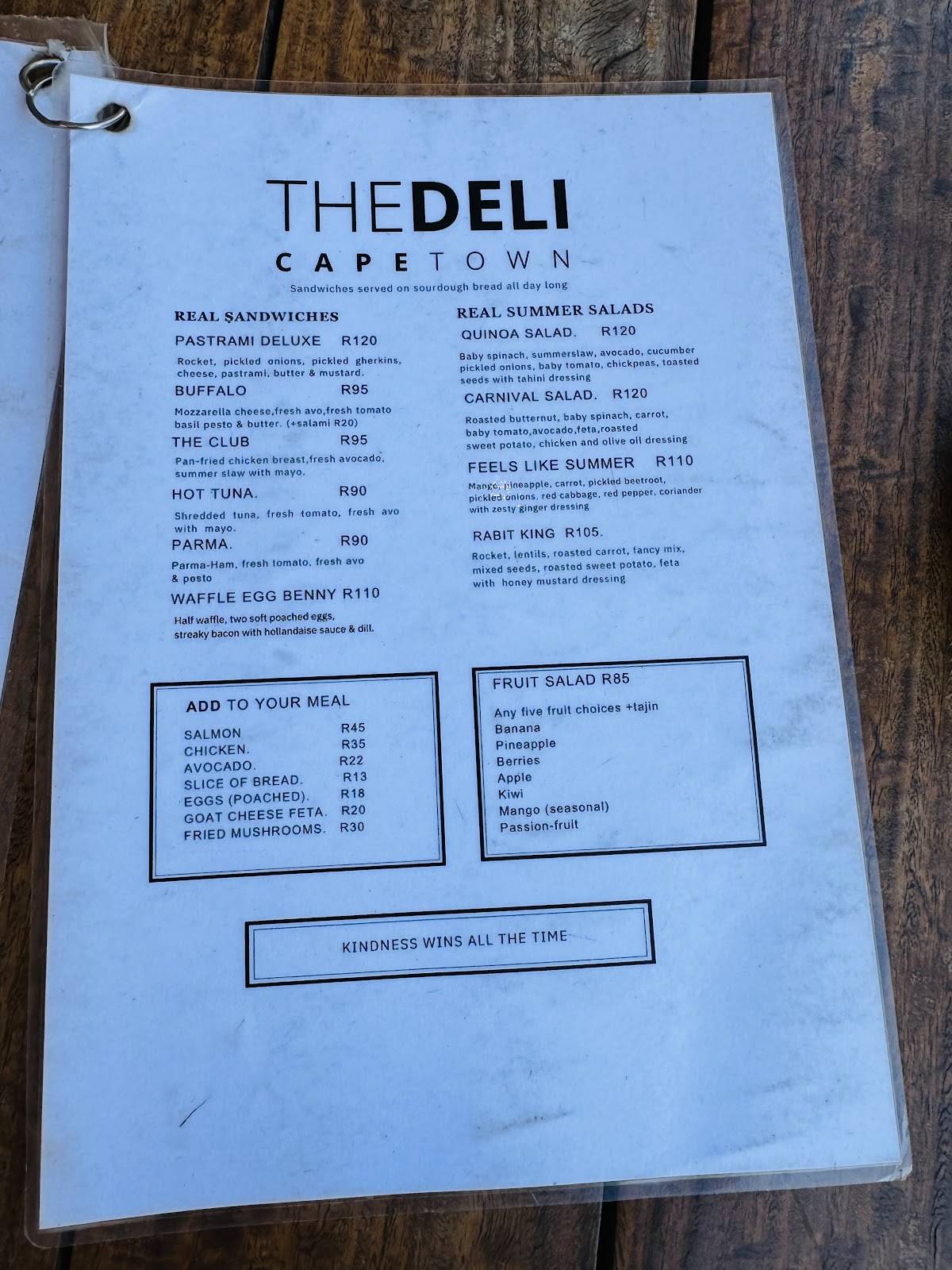 Speisekarte von The Deli Cape Town cafe, Kapstadt