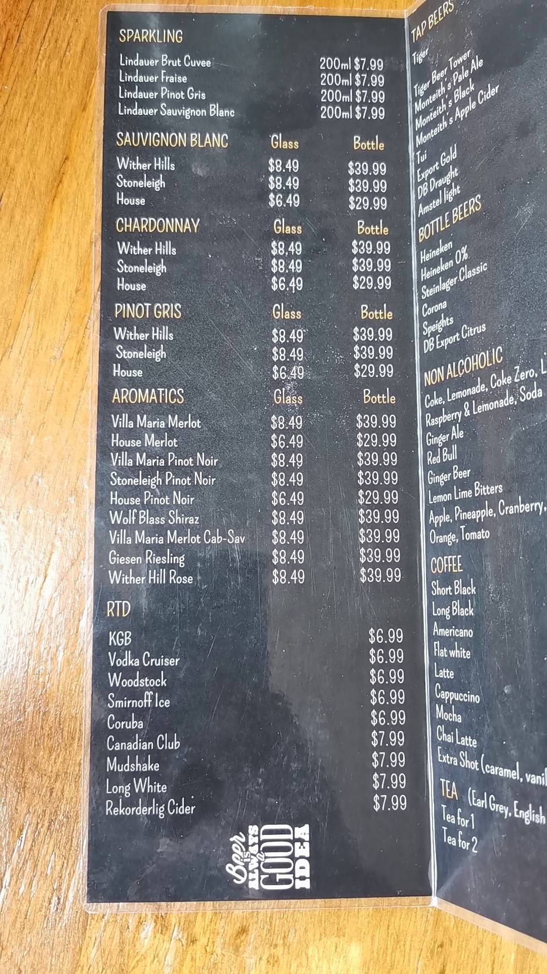 Menu at The Denbigh Hotel pub & bar, Feilding