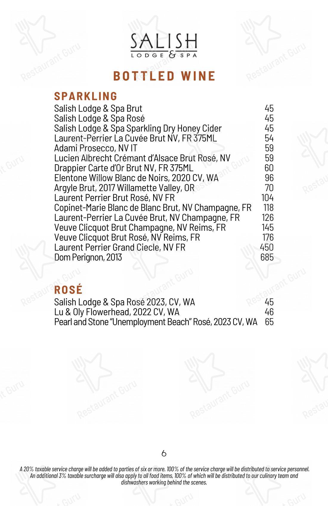 Menu at The Restaurant & Terrace Bar at Salish Lodge, Snoqualmie