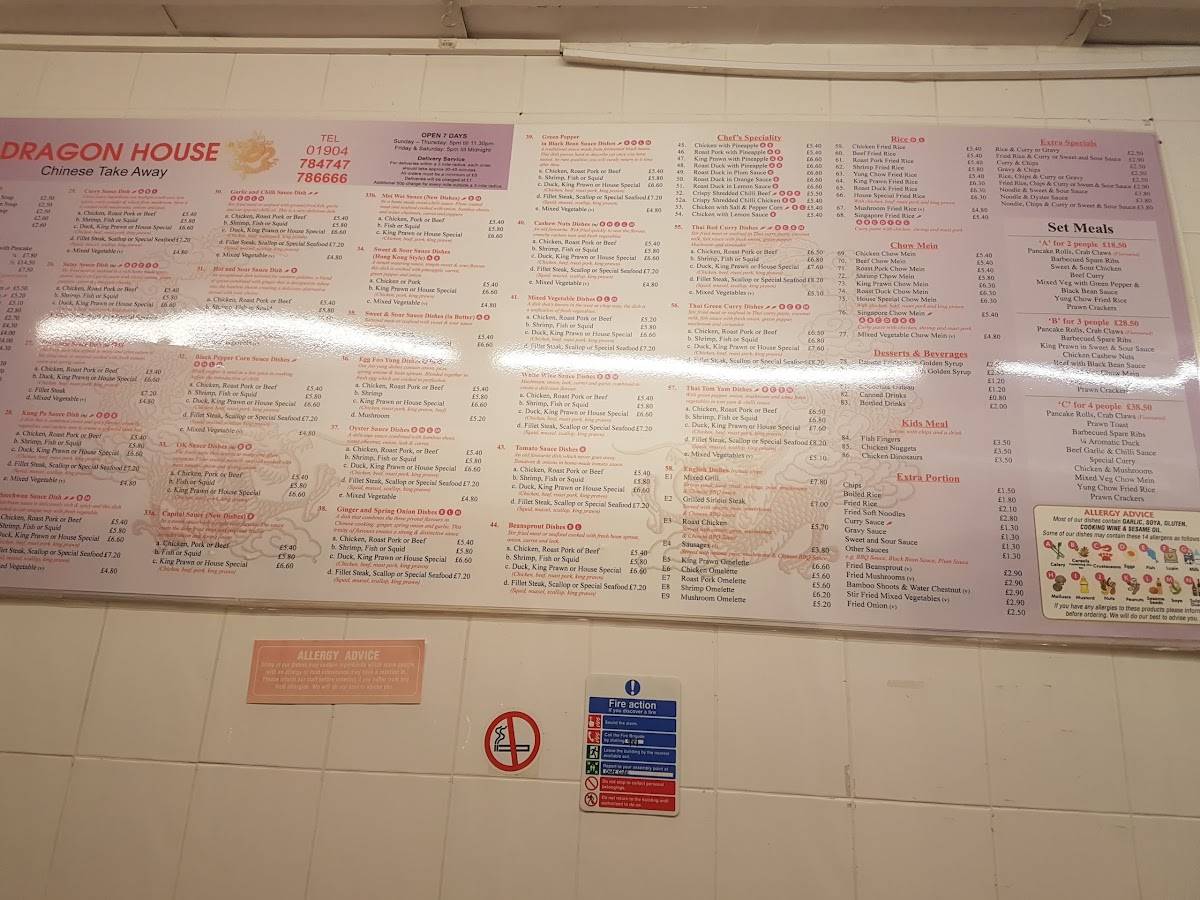 Menu at The Dragon House fast food, York