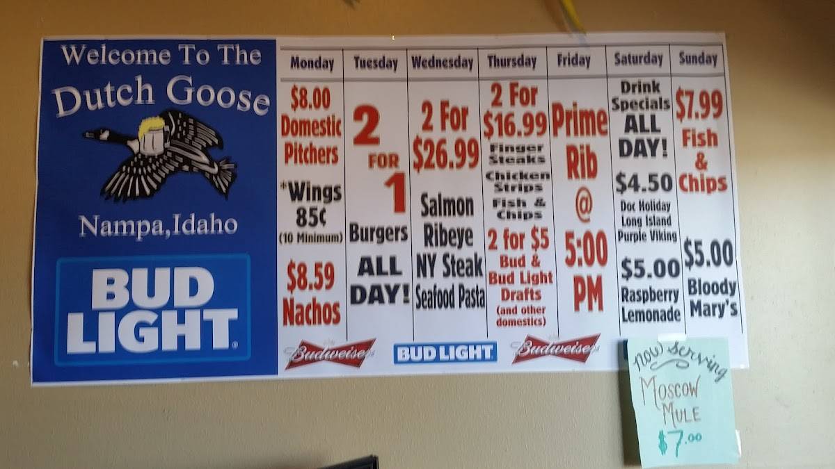 Menu at The Dutch Goose pub & bar, Nampa, Caldwell Blvd