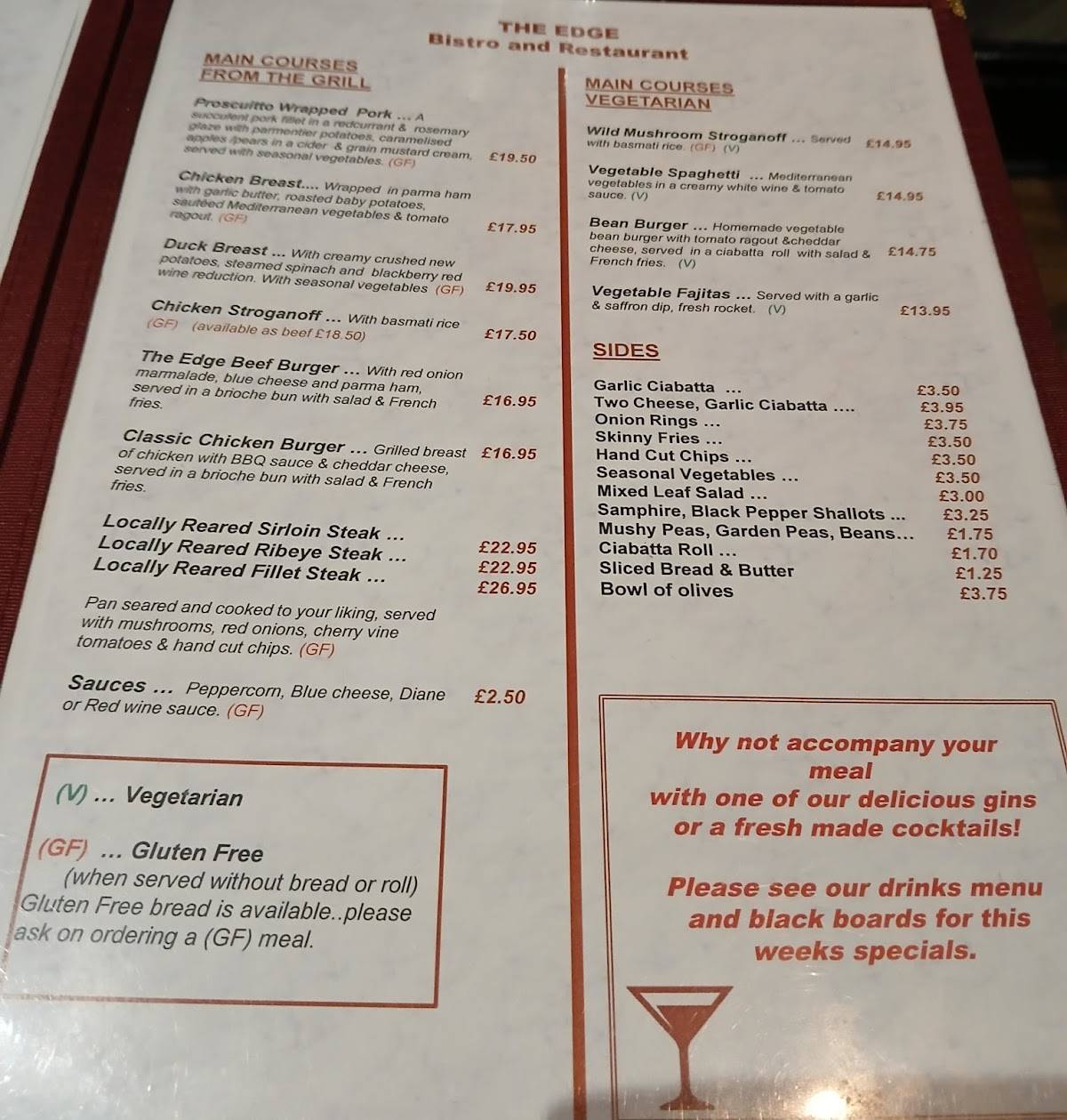 Menu at The Edge Restaurant, Whitby