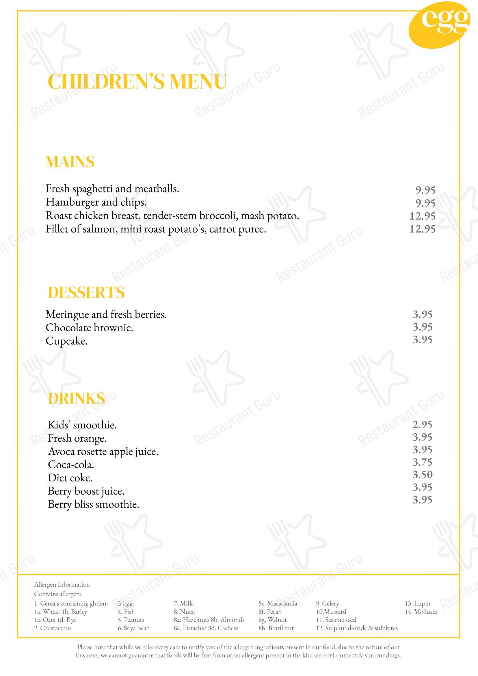 Menu at The Egg Cafe, Rathcoole, Naas Byp
