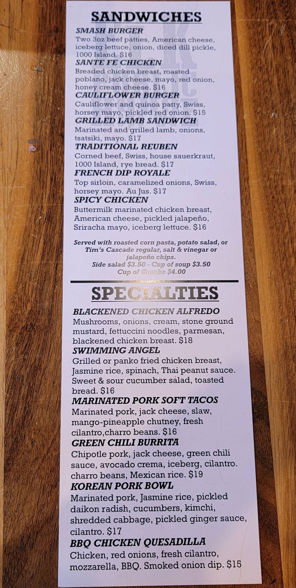 Menu at The Elk pub & bar, Spokane