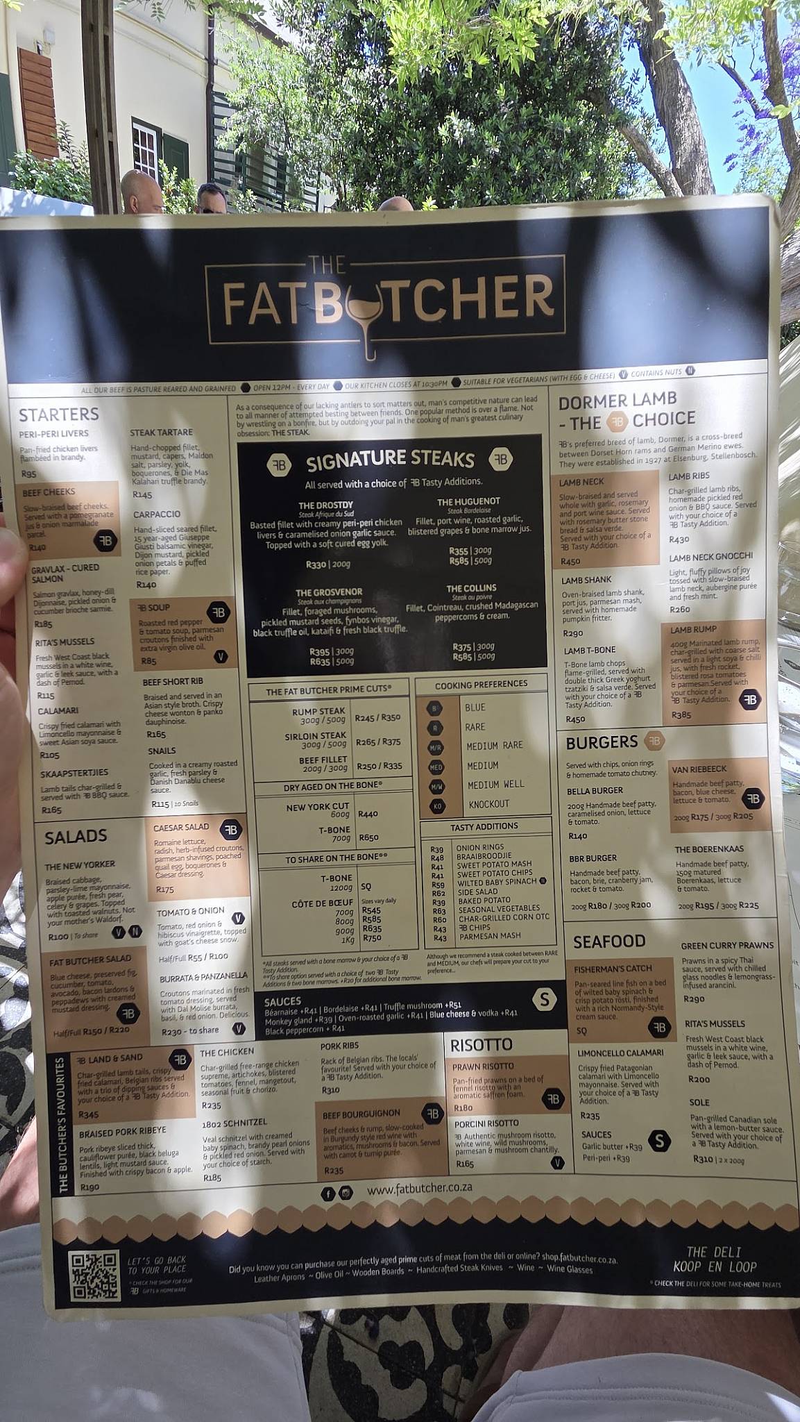 Speisekarte von The Fat Butcher restaurant, Stellenbosch