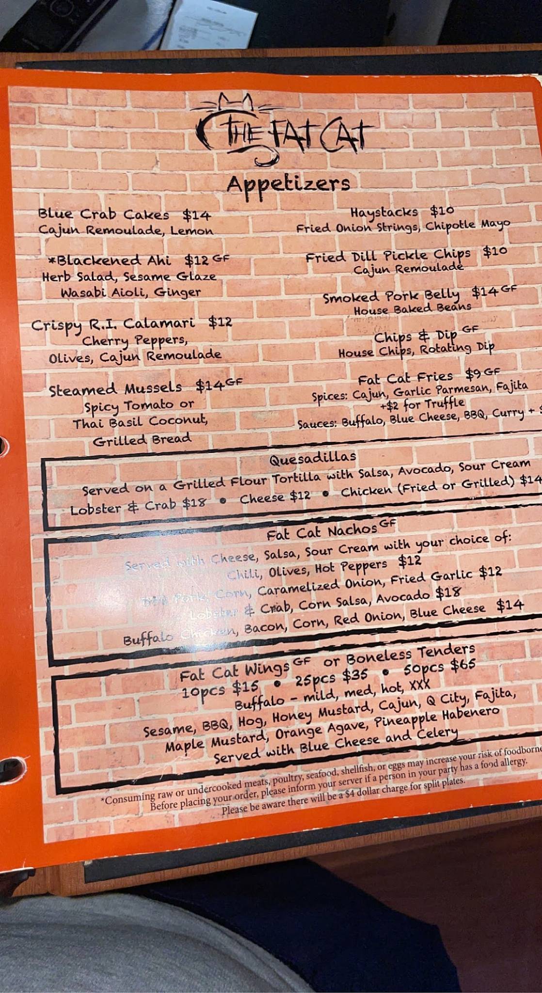 Menu at The Fat Cat restaurant, Quincy, Hancock St