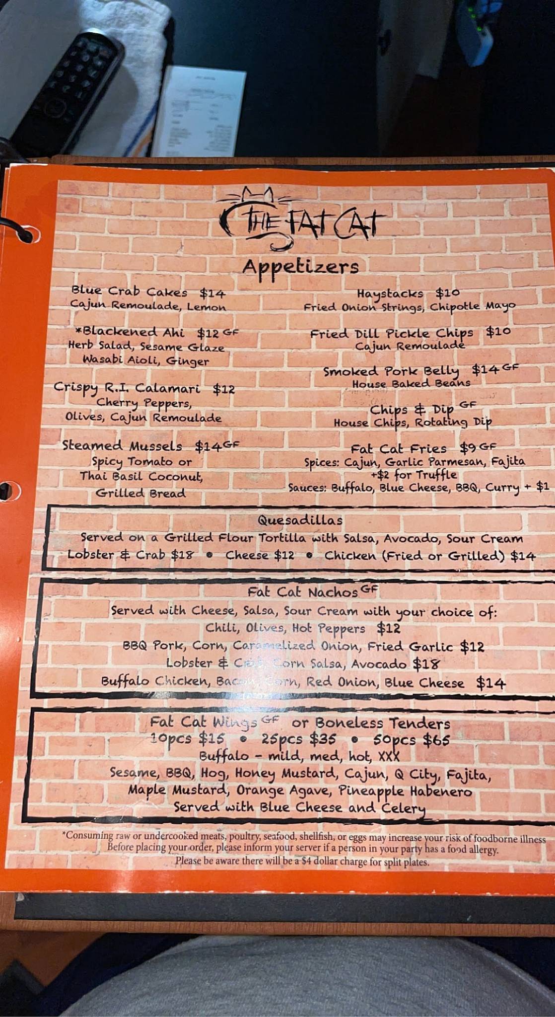 Menu at The Fat Cat restaurant, Quincy, Hancock St