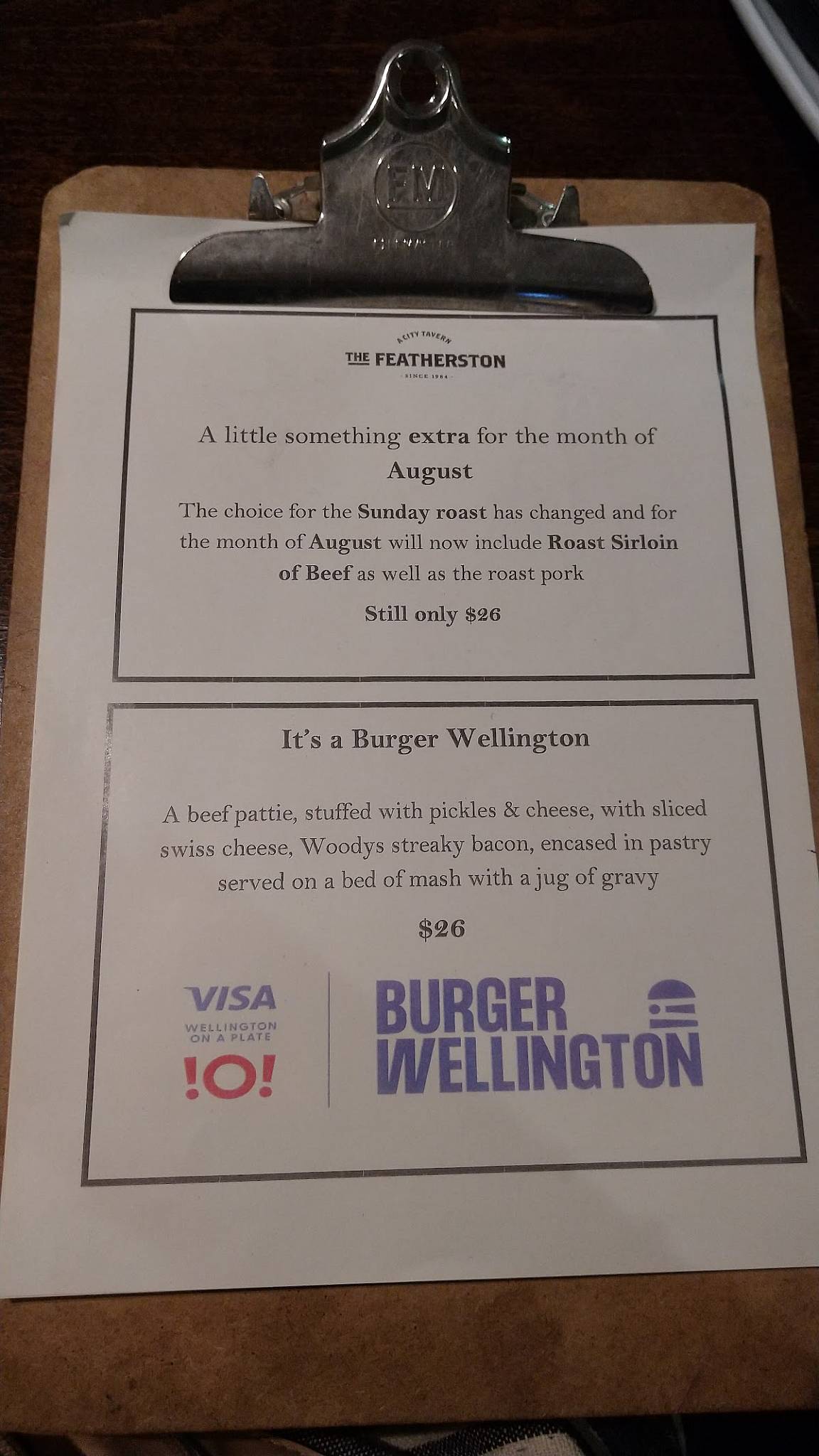 Menu at The Featherston pub & bar, Wellington, Featherston St