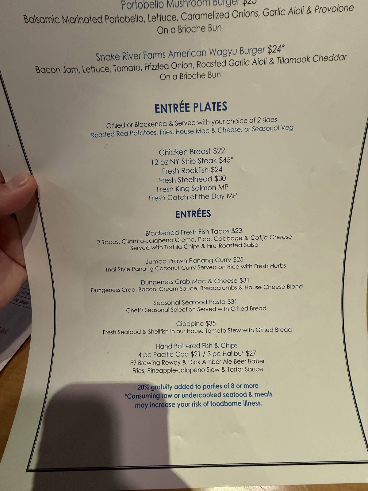 Menu at The Fish Peddler Restaurant on Foss Waterway, Tacoma