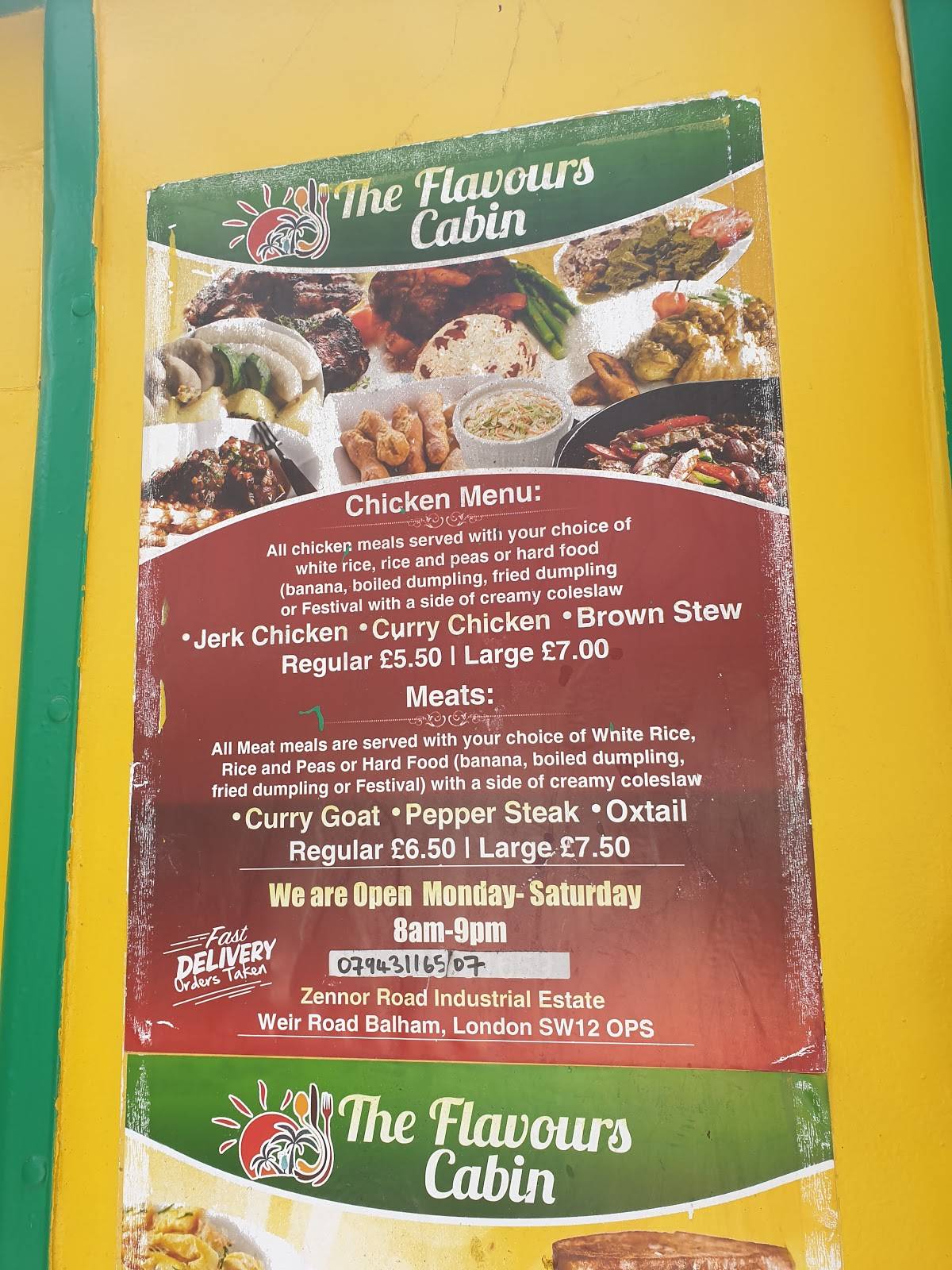 Menu at The Flavours Cabin restaurant, London