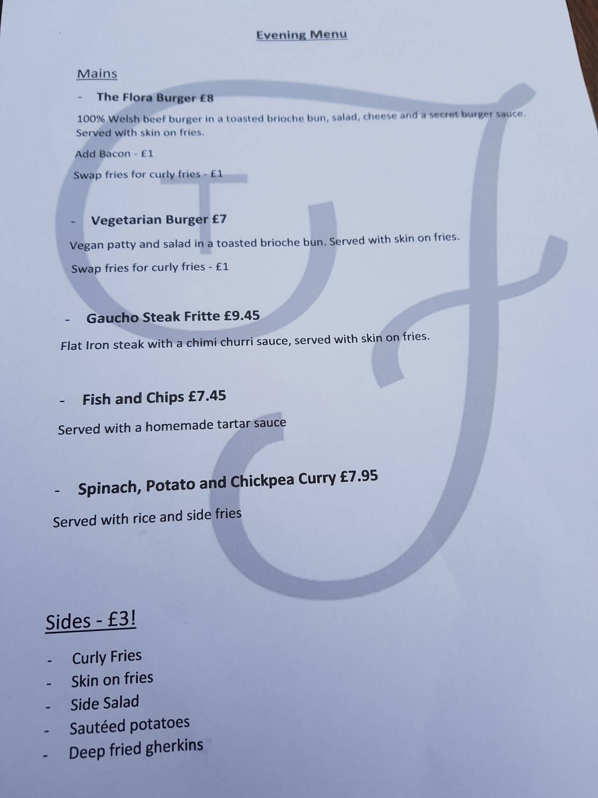 Menu at The Flora pub & bar, Cardiff