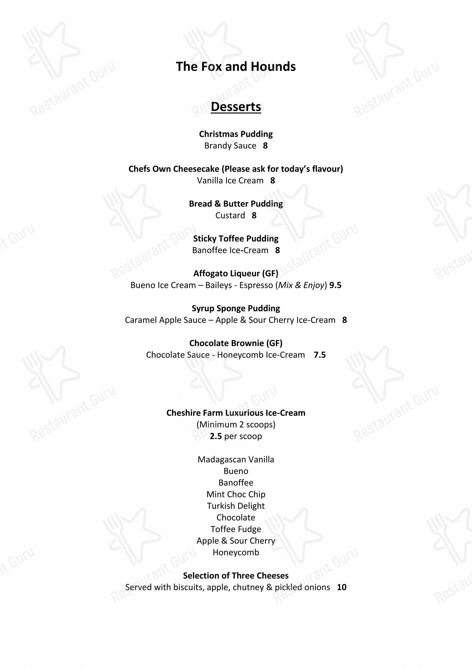 Menu at The Fox and Hounds pub & bar, Shawbury