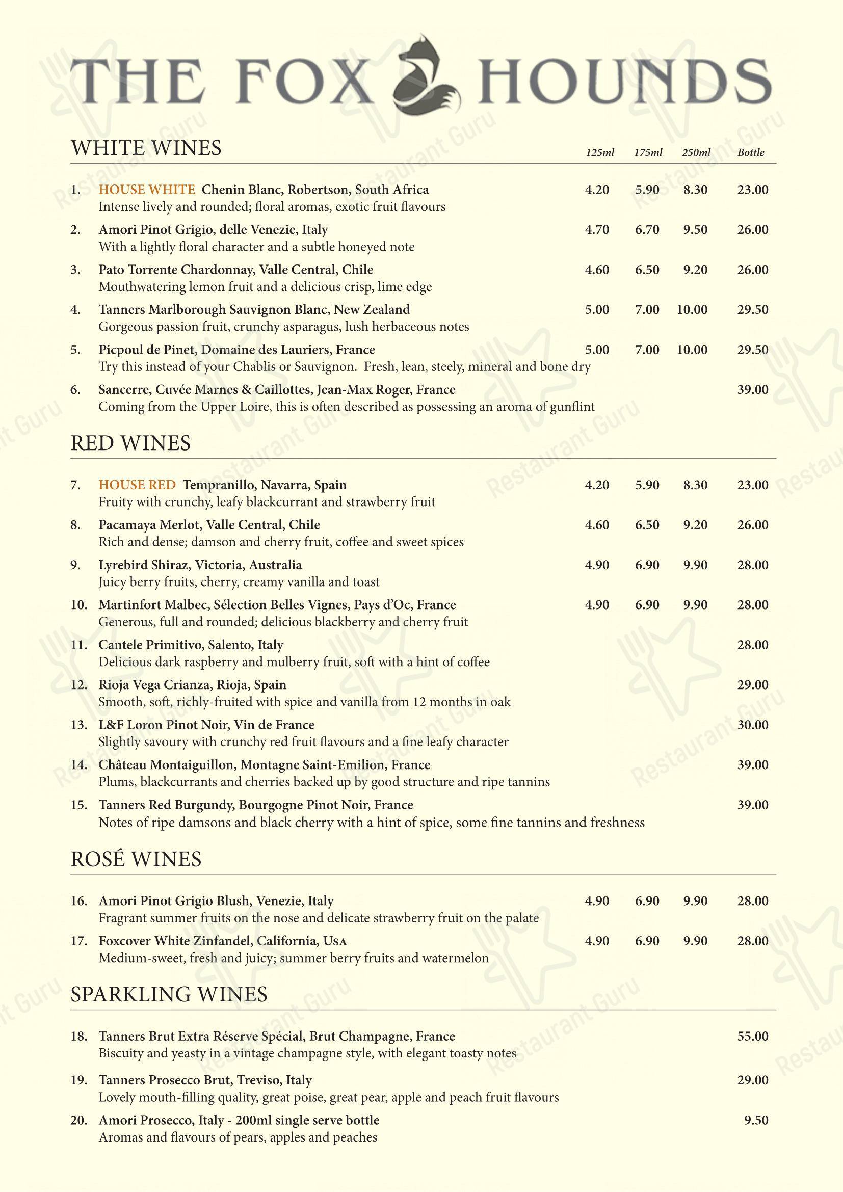 Menu at The Fox and Hounds pub & bar, Shawbury