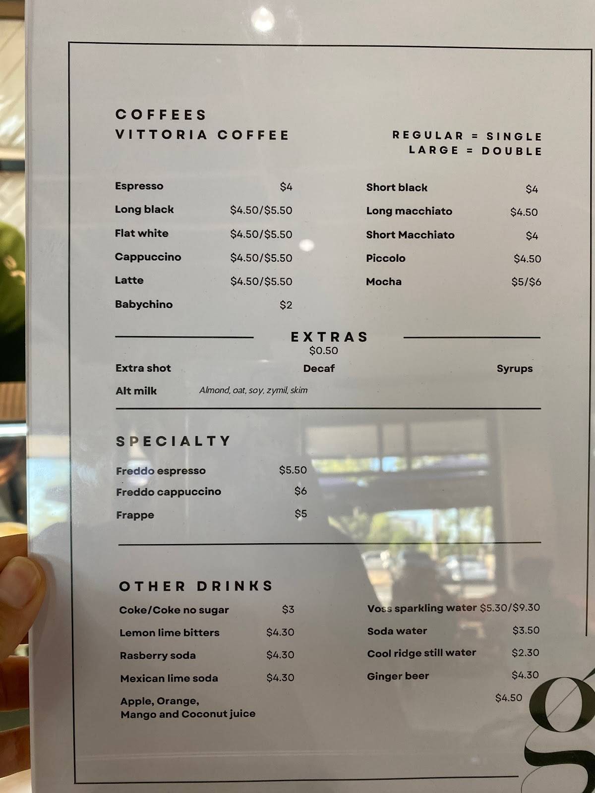 Menu at The General cafe, Larrakeyah